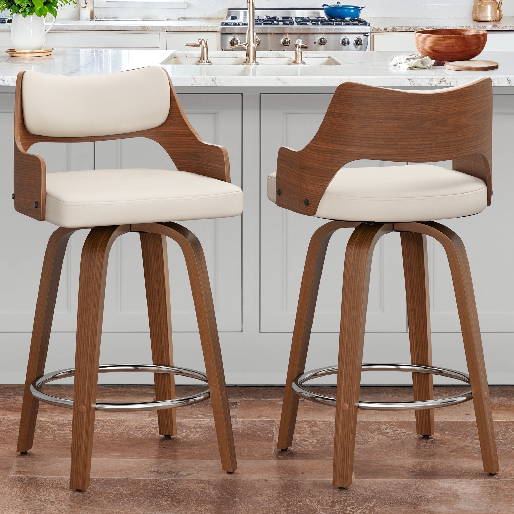 Dycanpo 26'' Swivel Counter Height Bar Stools Set of 2,Mid-Century ...