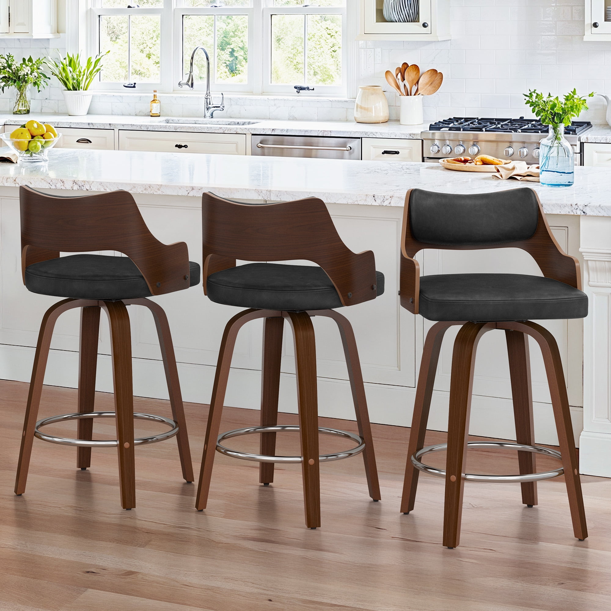 Dycanpo 26'' Swivel Counter Height Bar Stools Set of 3,Mid-Century ...