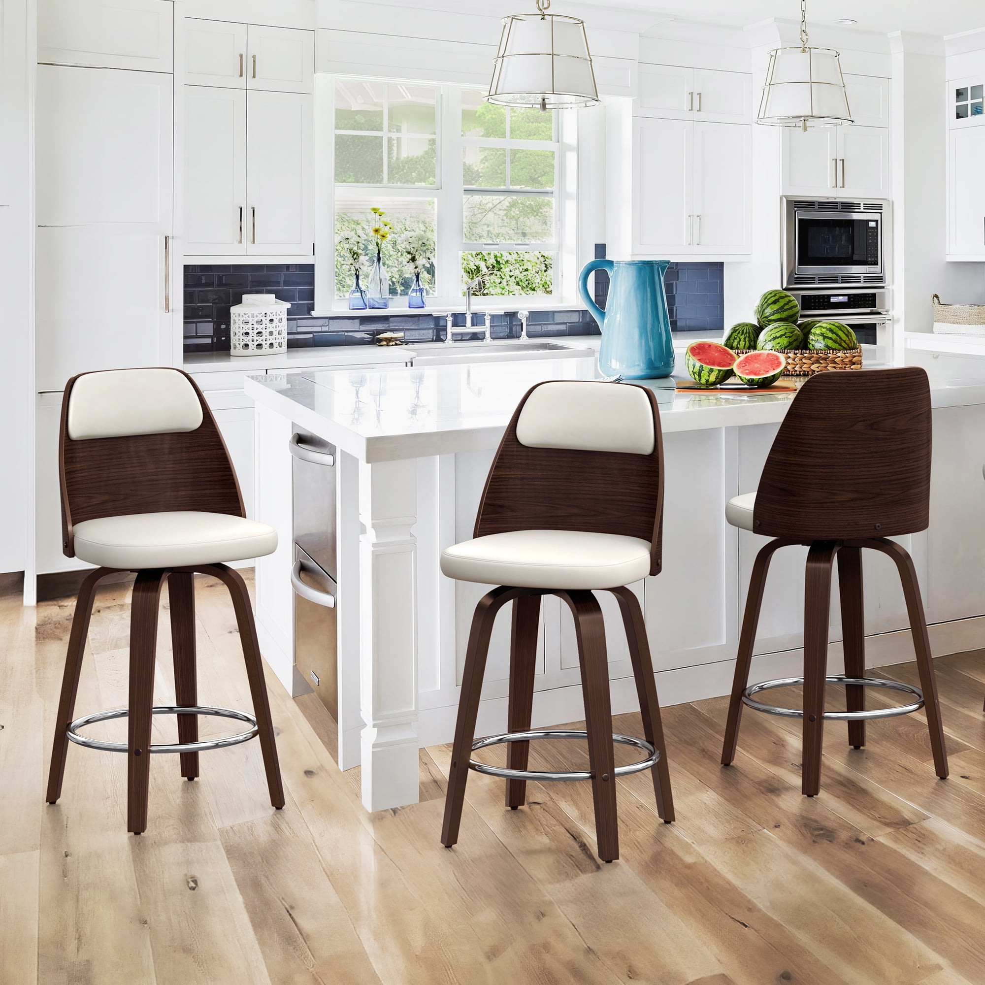 Dycanpo 26'' Swivel Counter Height Bar Stools Set of 3 with Backs, Wooden for Home Kitchen ...