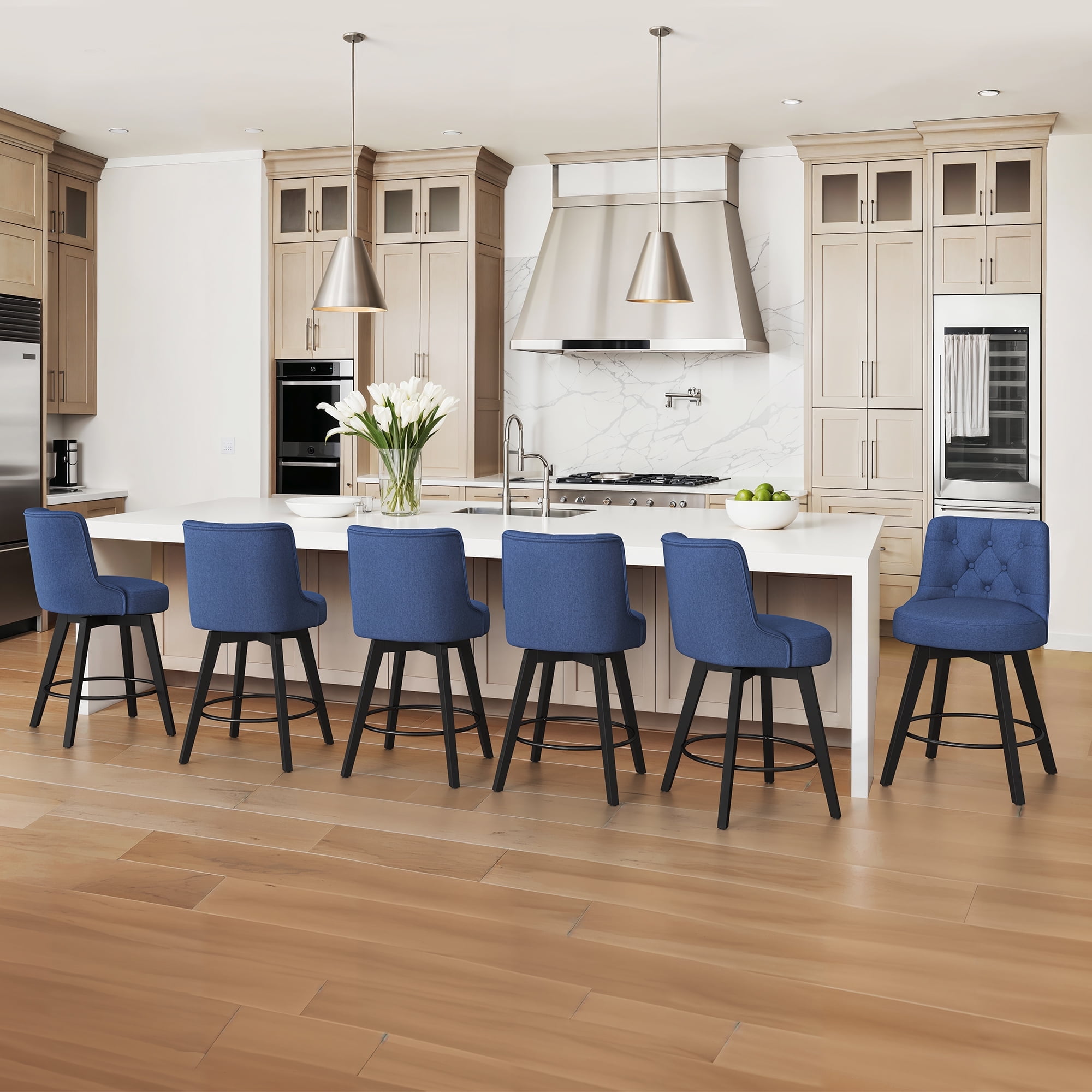 Dycanpo 26" Swivel Counter Height Bar Stools Set of 6 with Back Linen ...