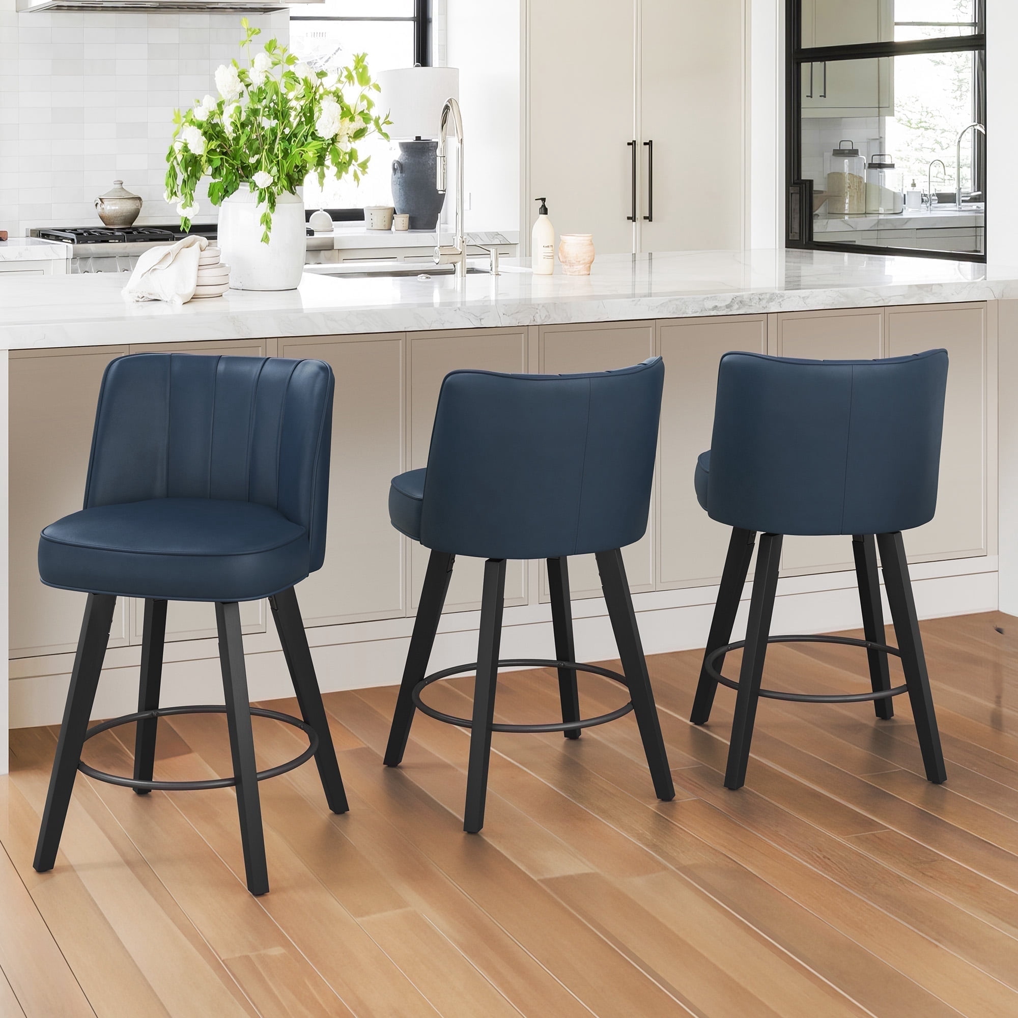 Dycanpo 26" Swivel Counter Height Bar Stools Set of 3, Wooden Legs and ...
