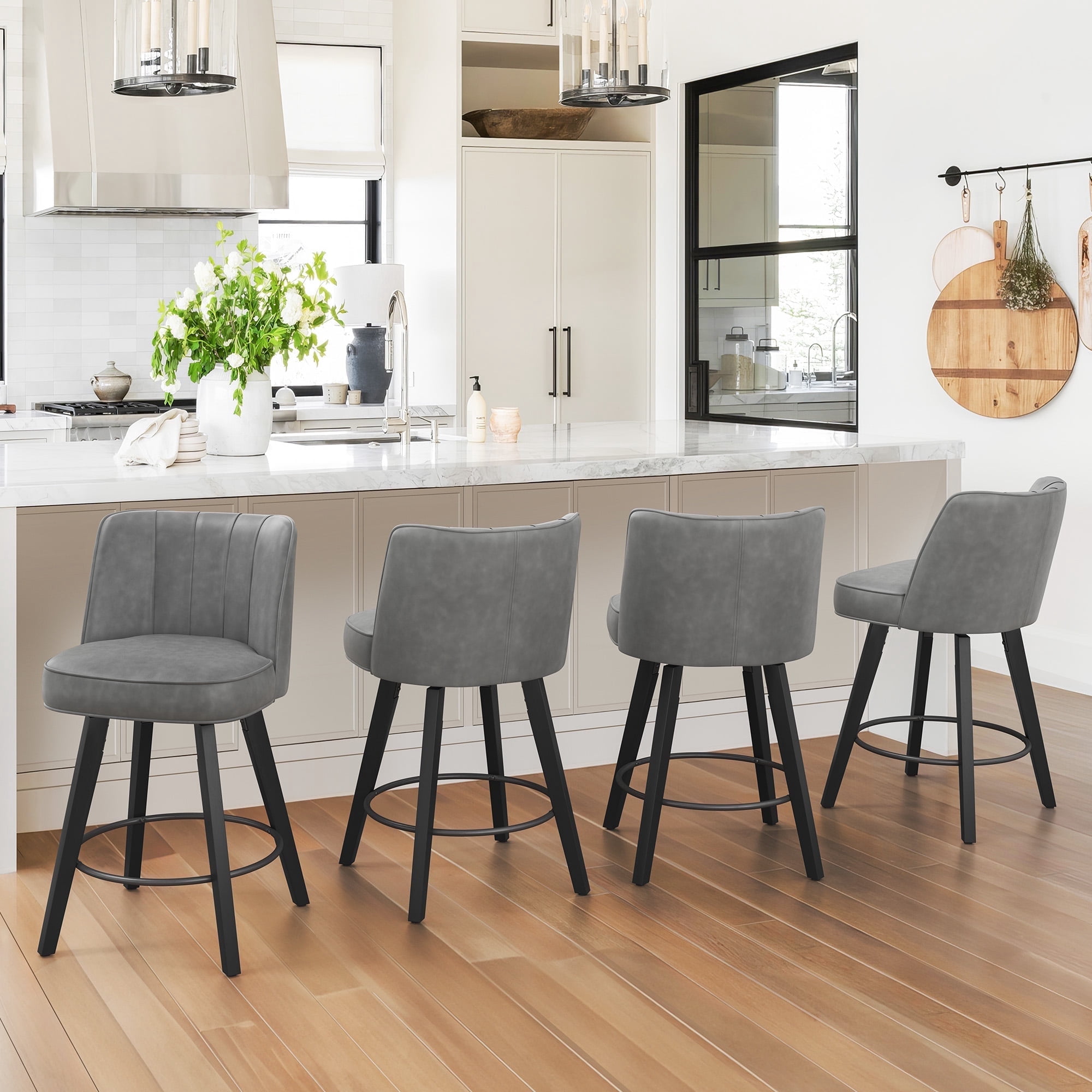 Dycanpo 26" Swivel Counter Height Bar Stools Set of 4, Wooden Legs and ...