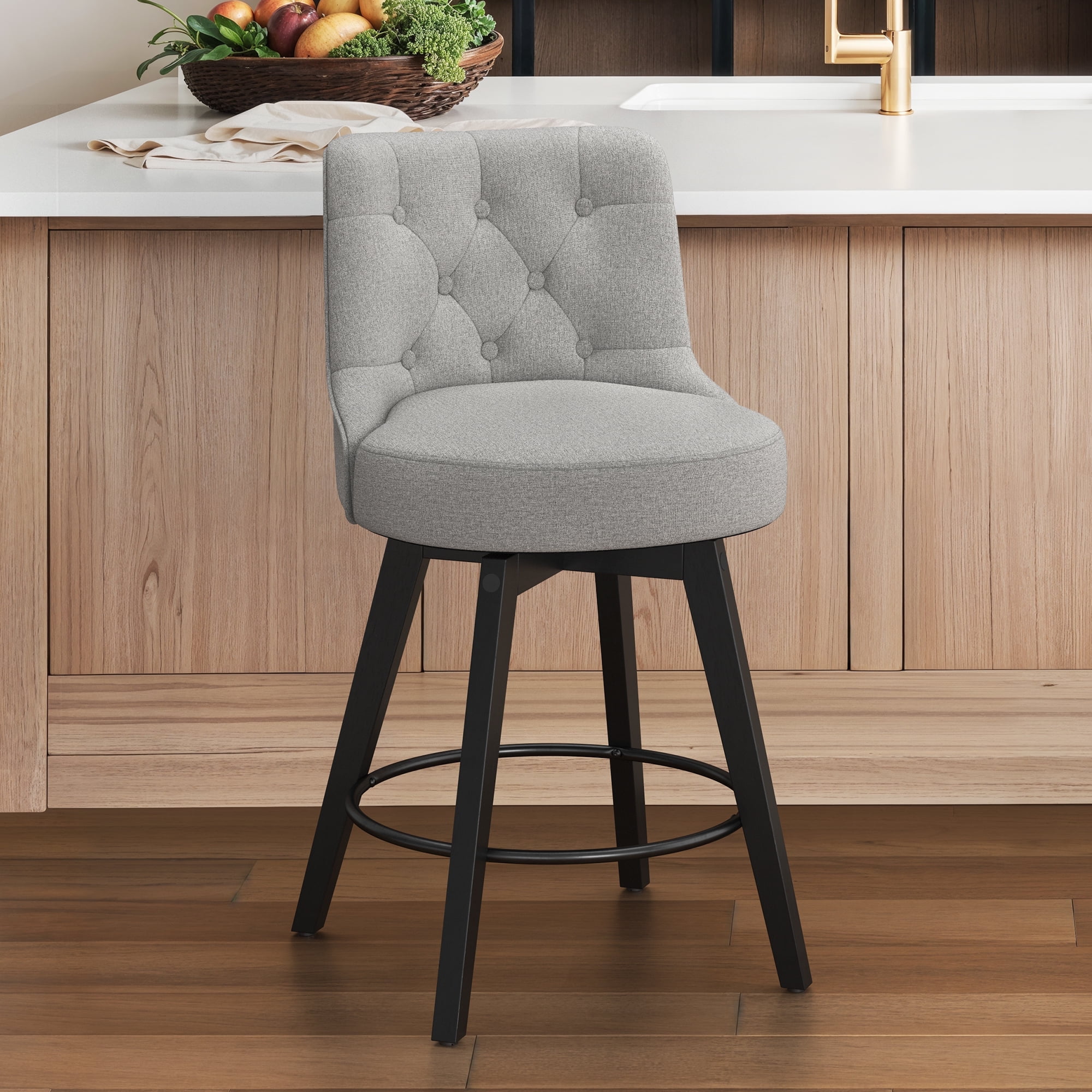 Dycanpo 26" Swivel Counter Height Bar Stools, with Back Linen Fabric ...