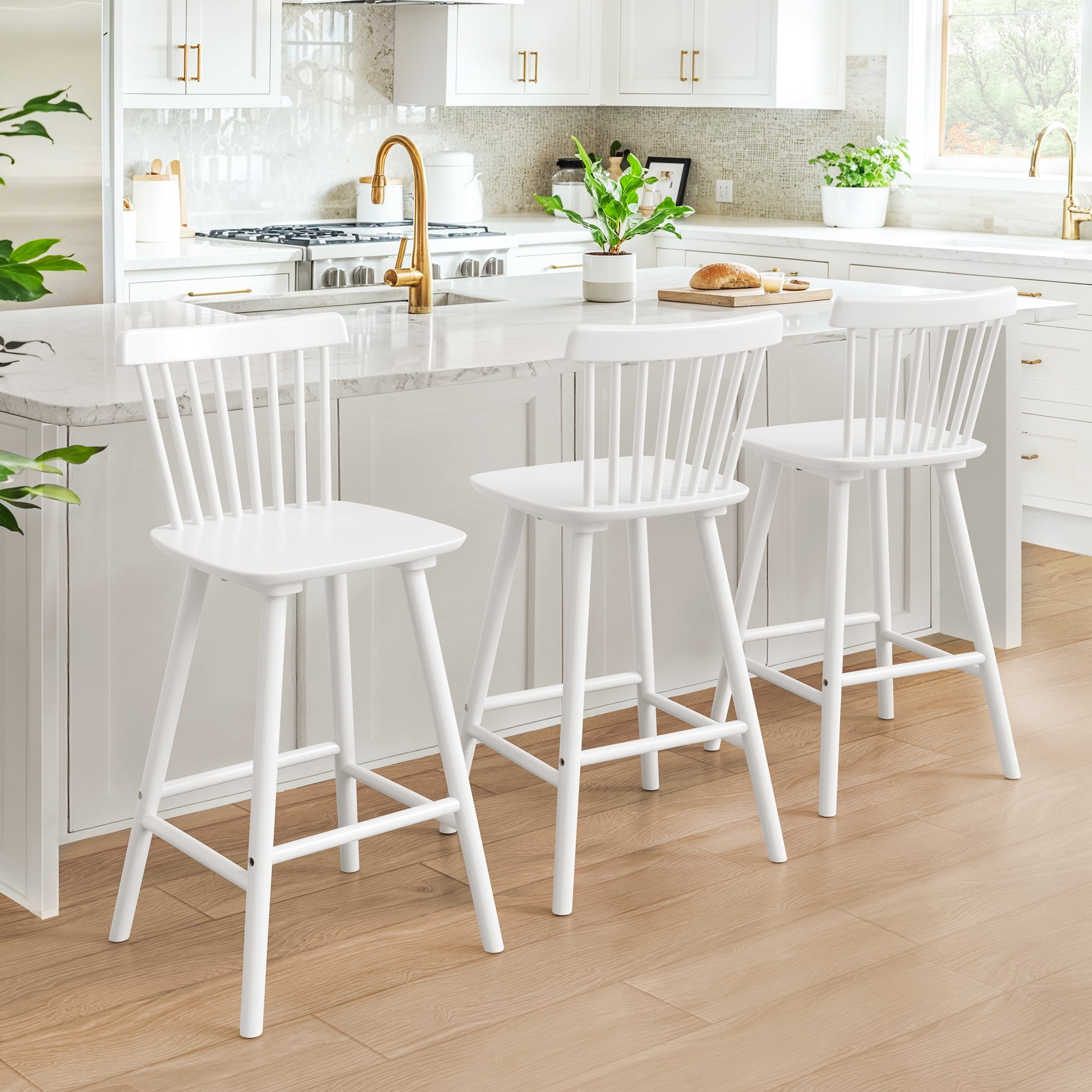 Dycanpo 26'' Wooden Windsor Counter Height Chairs Set of 3, Farmhouse ...