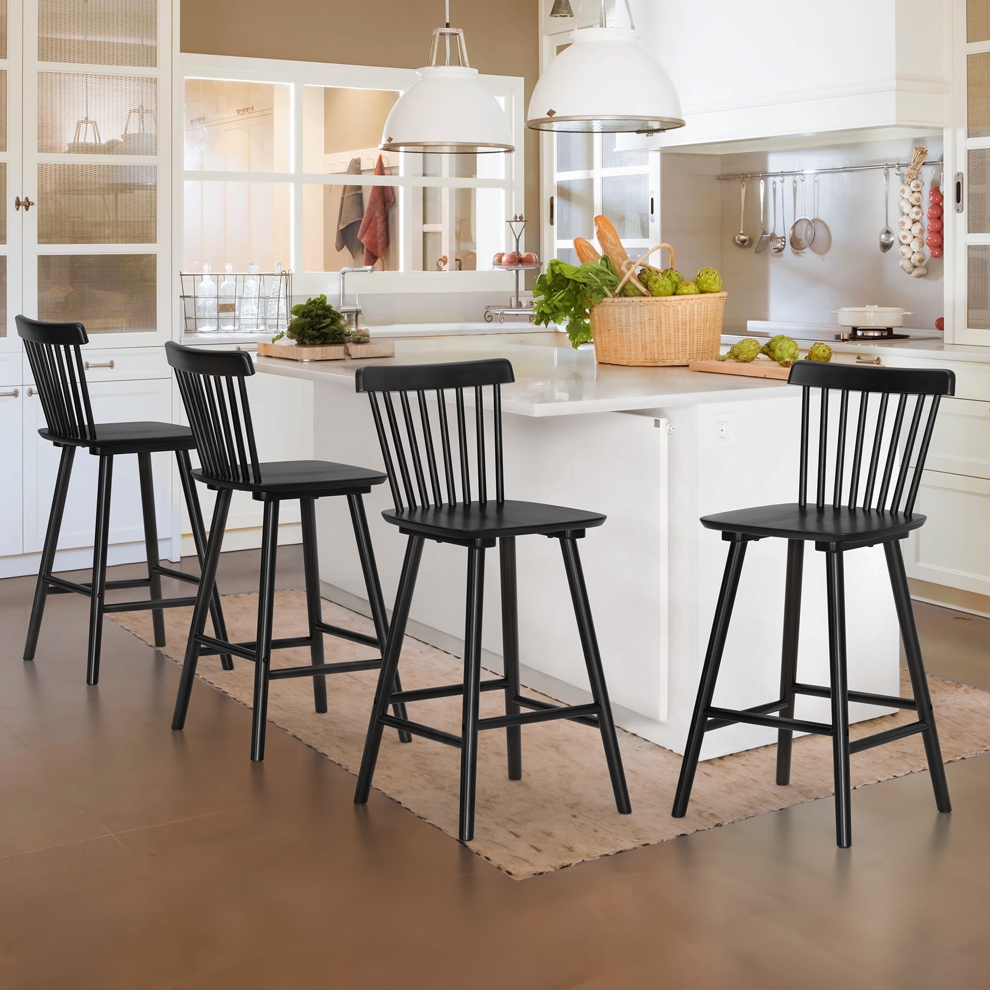 Dycanpo 26'' Wooden Windsor Counter Height Chairs Set of 4, Farmhouse ...