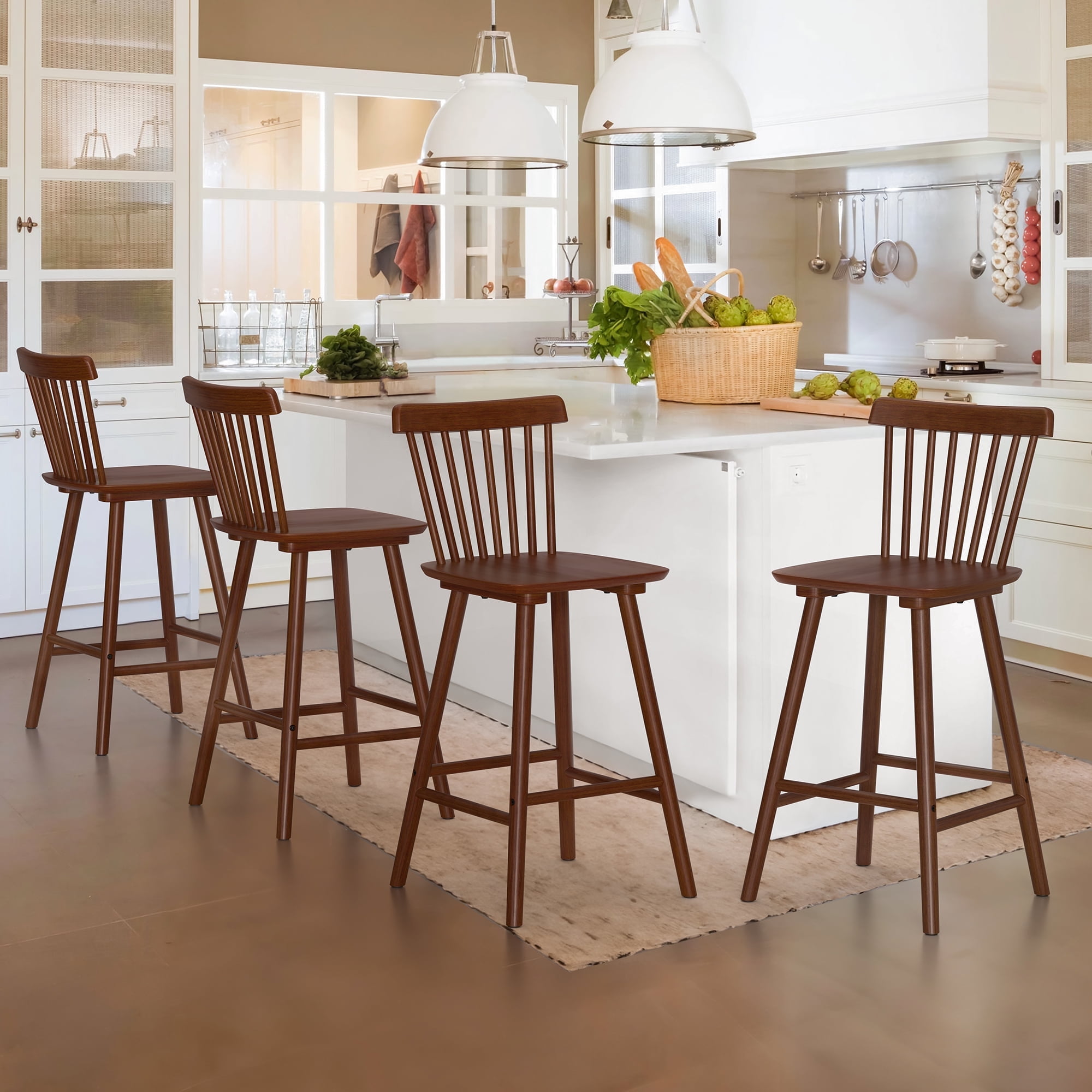 Dycanpo 26'' Wooden Windsor Counter Height Chairs Set of 4, Farmhouse ...