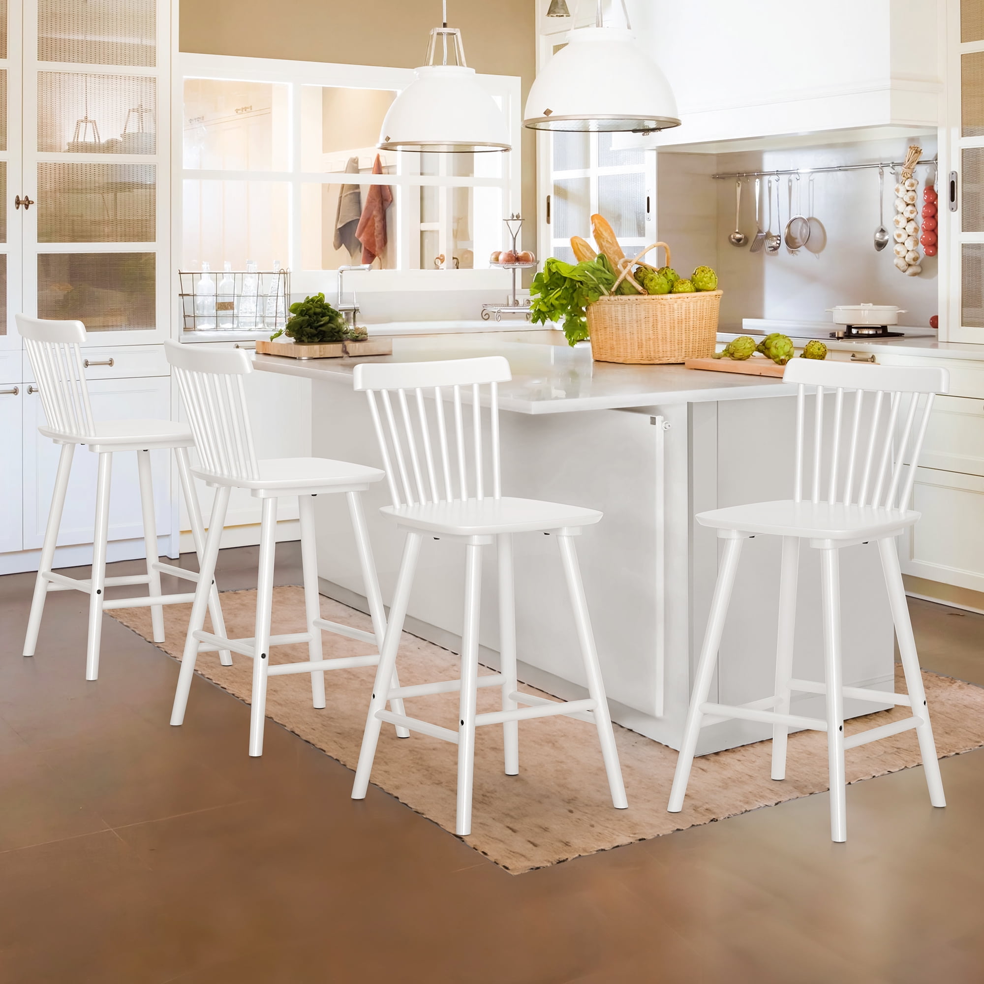 Dycanpo 26'' Wooden Windsor Counter Height Chairs Set of 4, Farmhouse ...