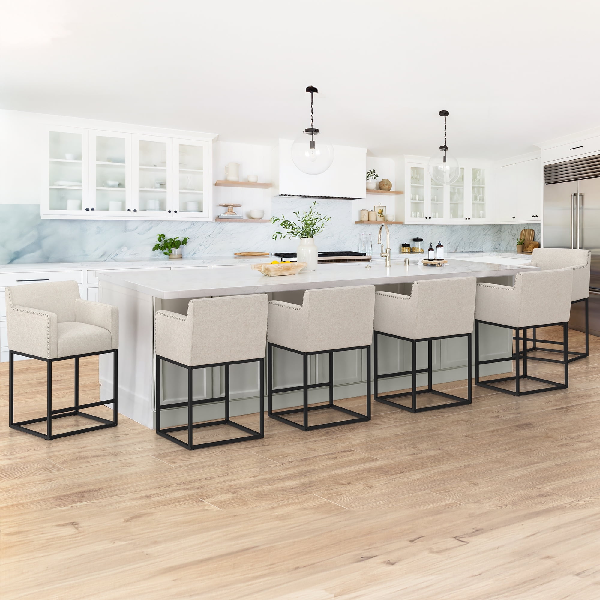 Dycanpo 27'' H Counter Height Bar Stools Set of 6 with Back, Linen ...