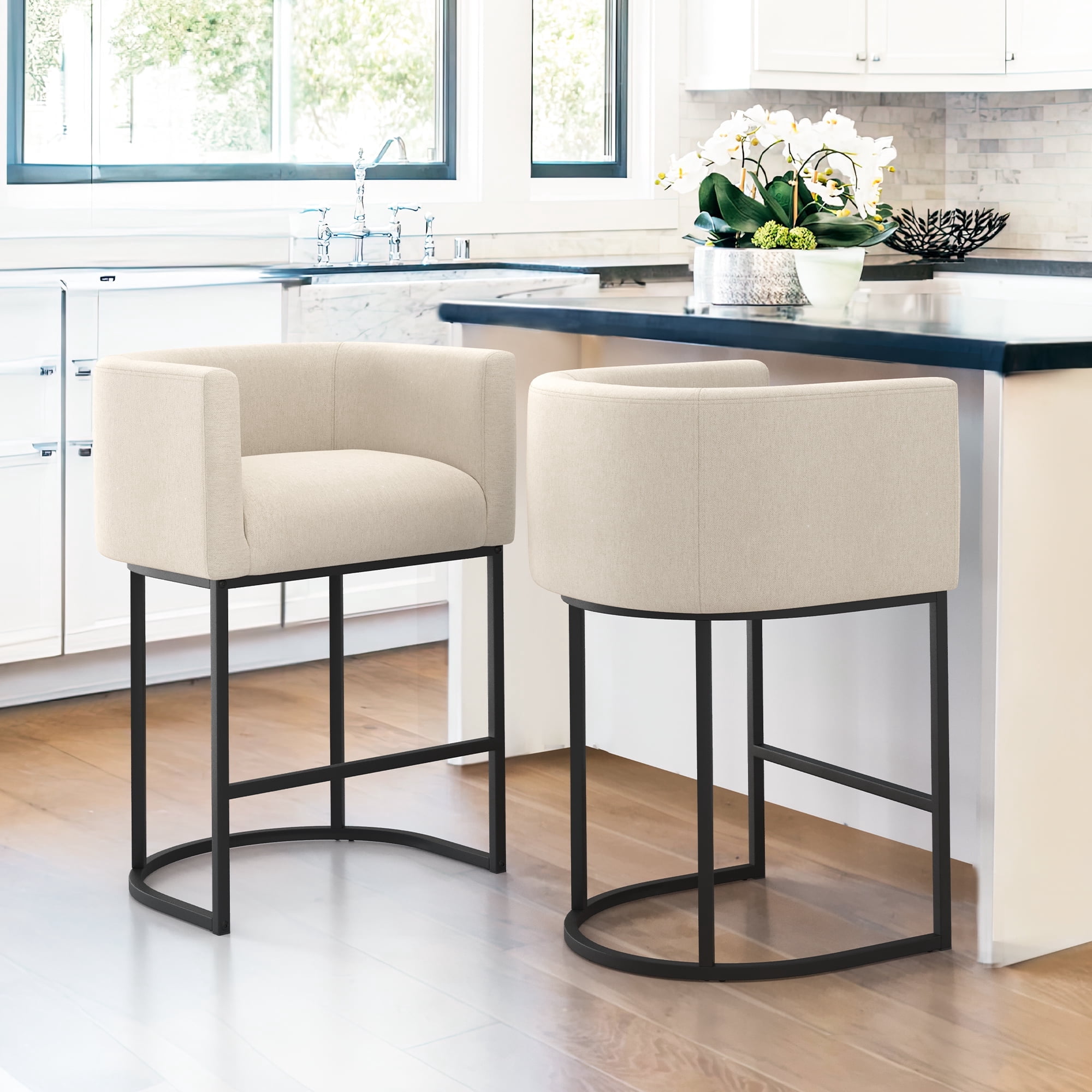 Dycanpo 27" H Modern Bar Stools Set of 2 with Back and Arms, for Home ...