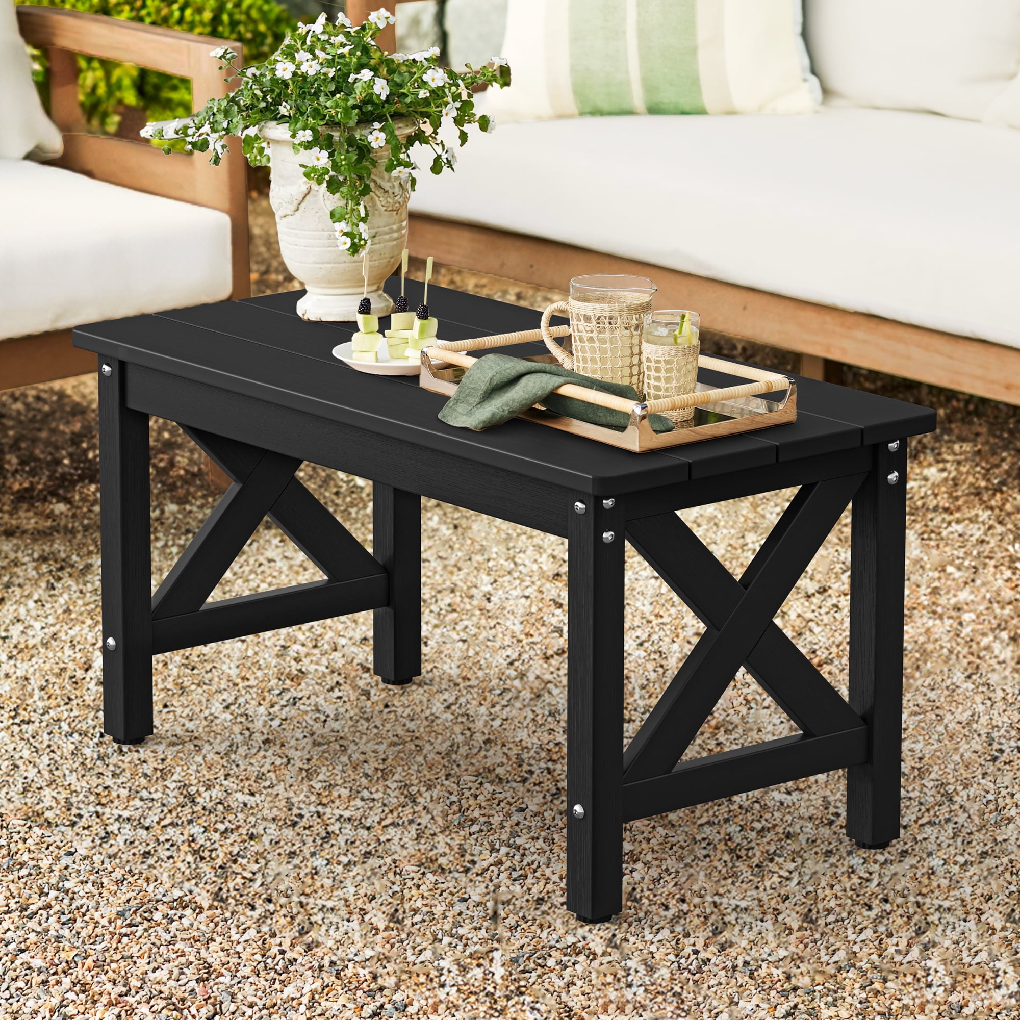 DYCANPO 35''Lx18''H Outdoor Coffee Table, Rectangle Patio Table, HDPS ...
