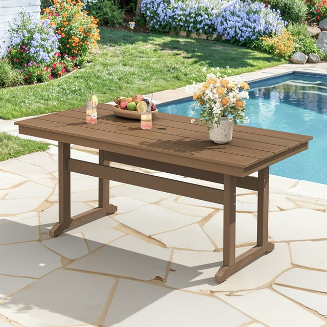 Dycanpo 66'' Rectangle Outdoor Dining Table with Umbrella Hole,HDPE ...