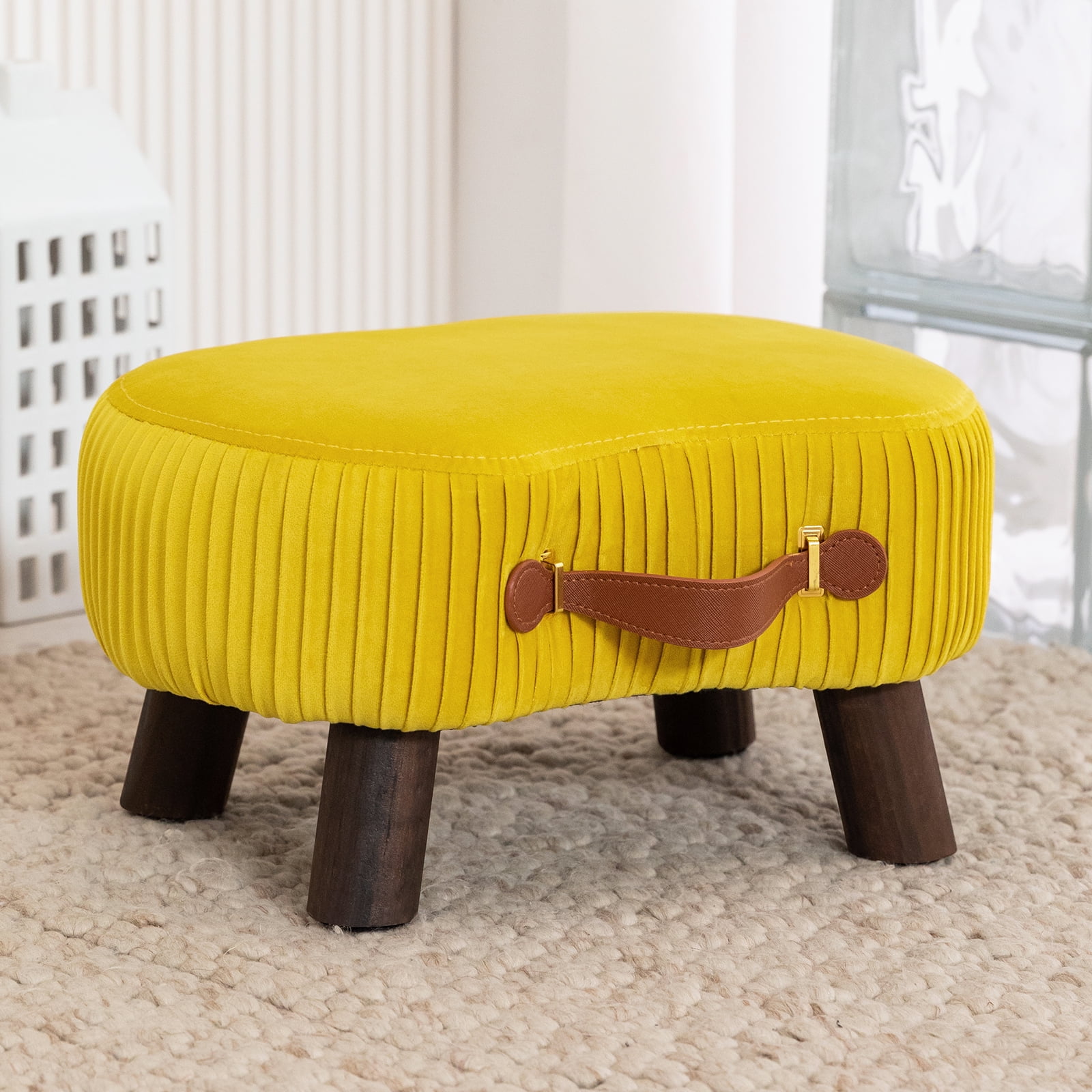 Dycanpo Velvet Compact Footstool with Padded Seat,Wooden Legs ...