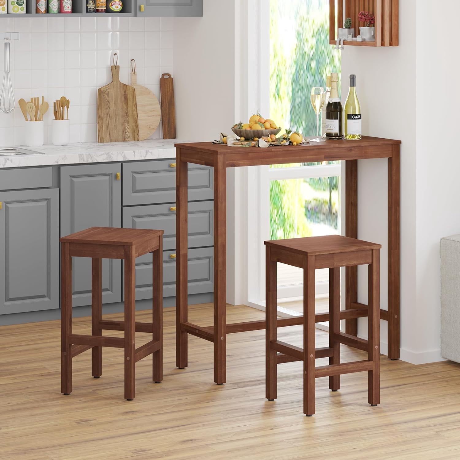 Dycanpo 38" Acacia Wood Teak Brown Bar Table - Rectangular Counter ...