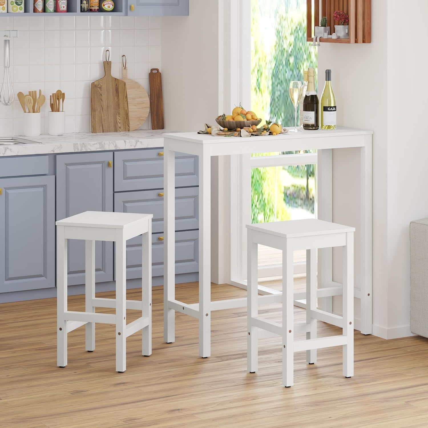 Dycanpo 38" Acacia Wood White Bar Table - Rectangular Counter Height ...