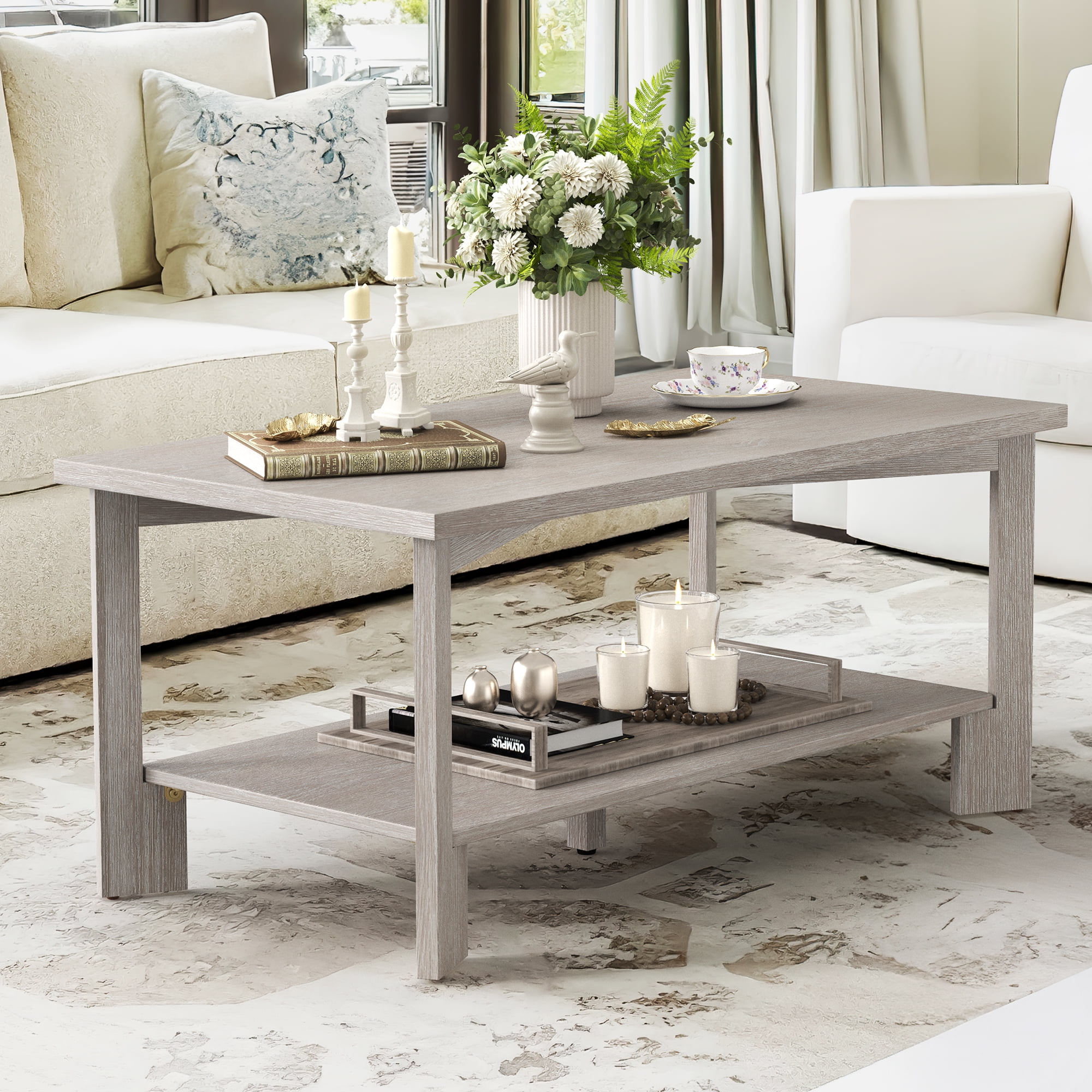 Dycanpo 39'' Rectangle Coffee Table with Storage for Living Room, Gray ...