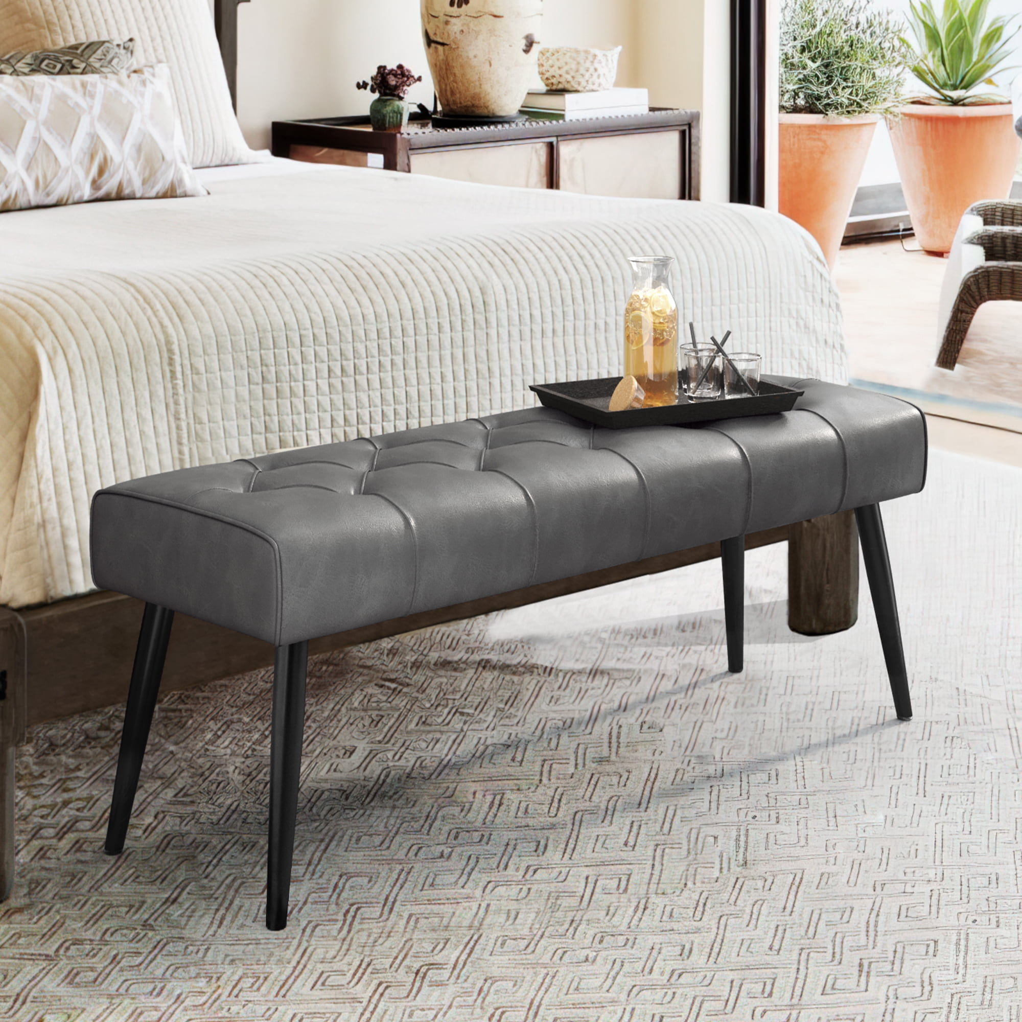 Dycanpo 44.5”Ottoman Benches for Bedroom,Faux Leather Modern Entryway ...