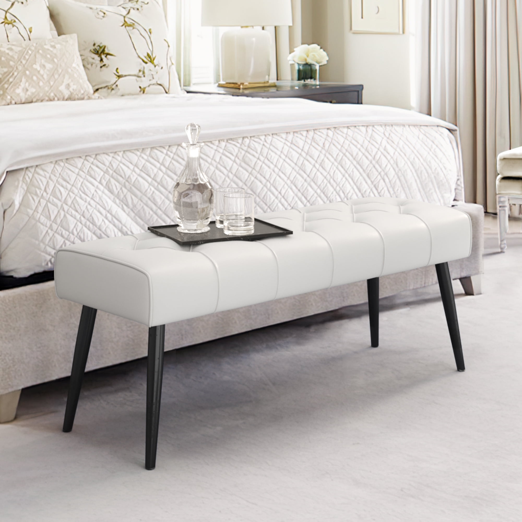 Dycanpo 44.5” Ottoman Benches for Bedroom, Litchi Stria Faux Leather ...