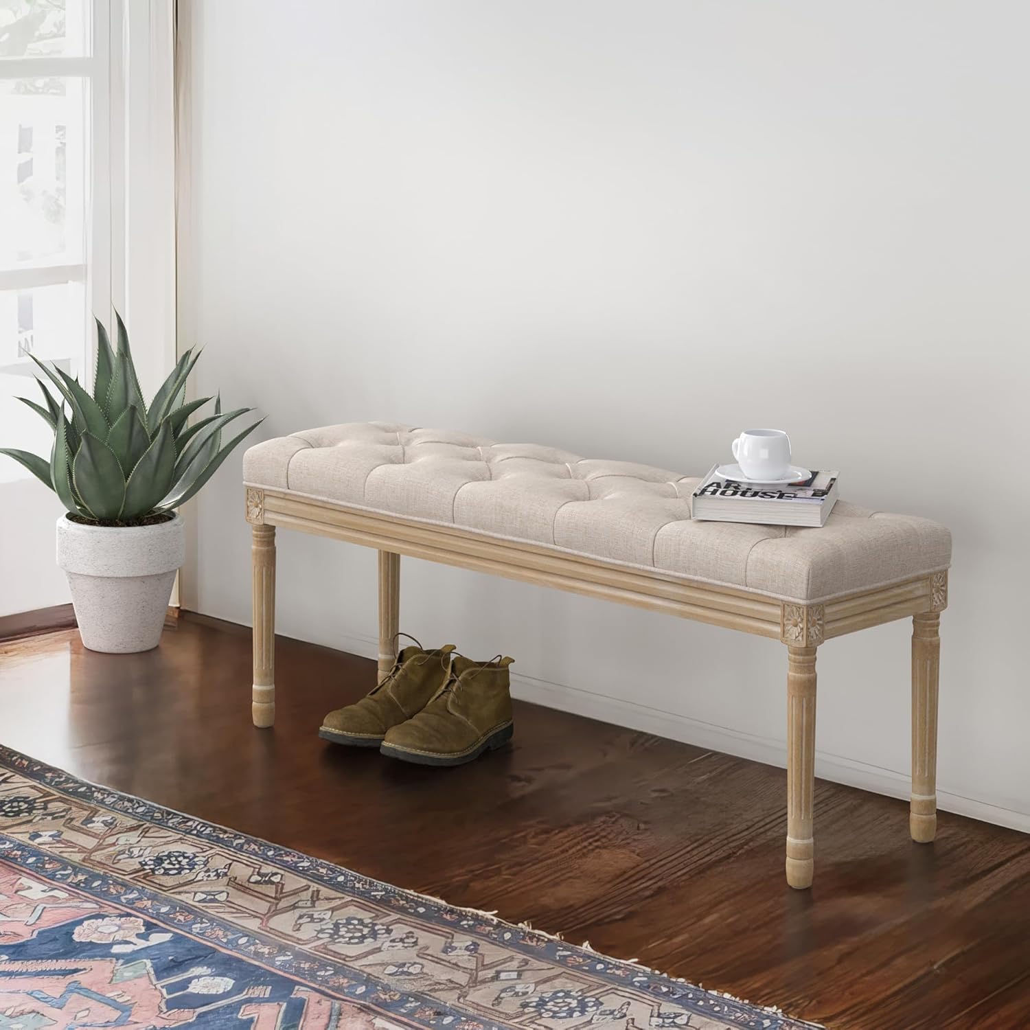 "Alaterre Newport 40"" Solid Rustic Industrial Modern Wood Bench with ...