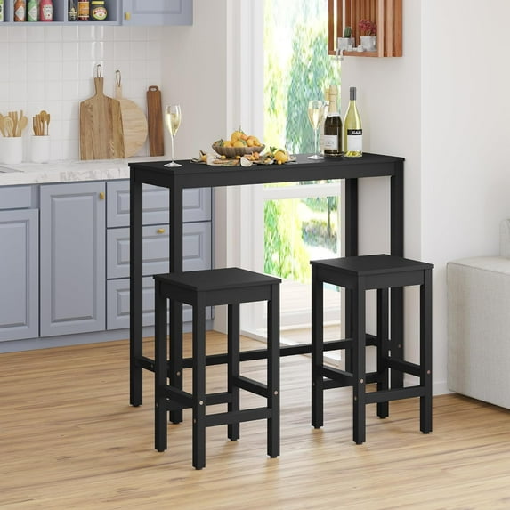 Dycanpo 45" Acacia Wood Black Bar Table - Rectangular Counter Height ...