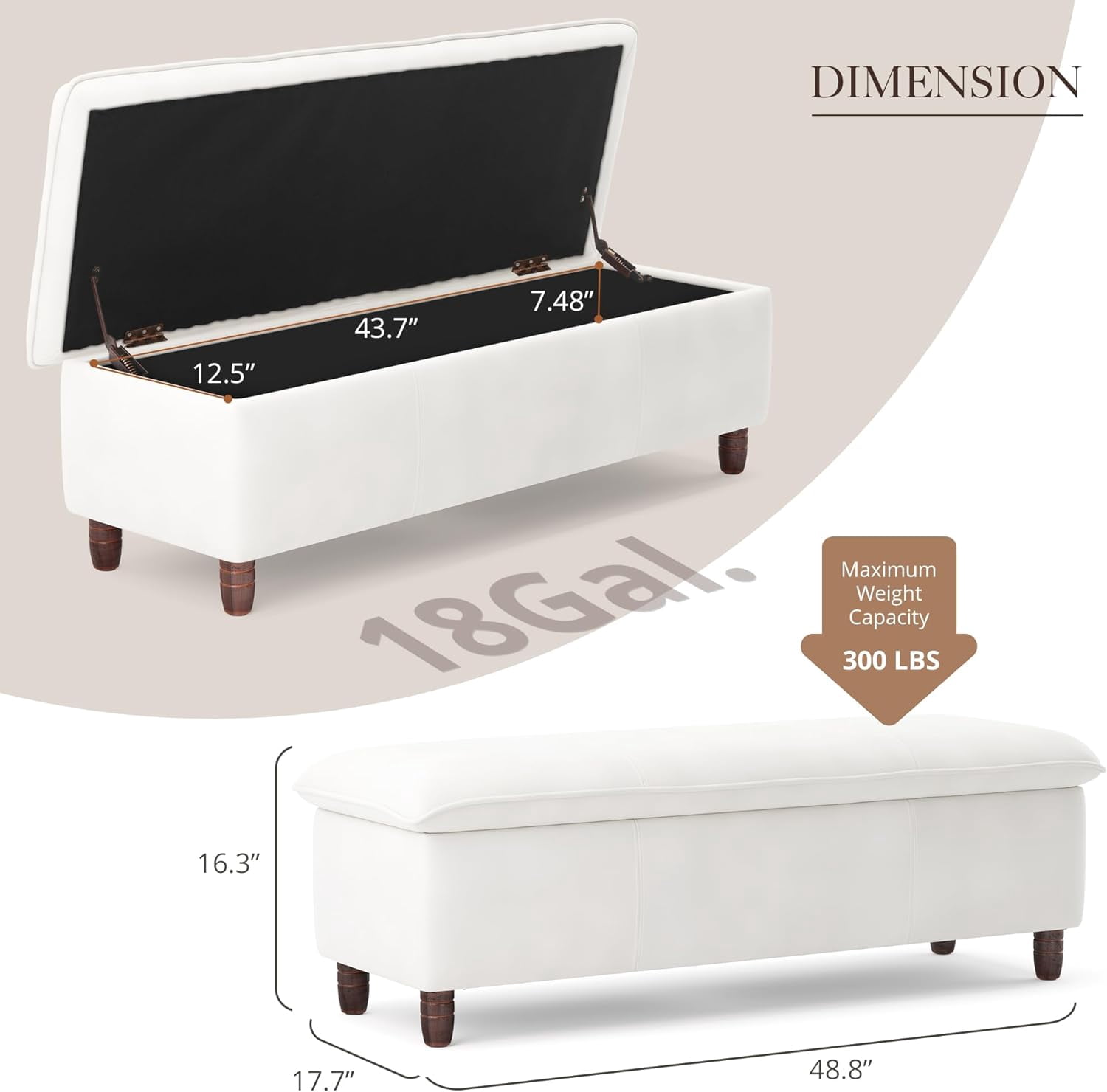 Dycanpo 49'' Faux Leather Storage Ottoman Bench with Safety Hinge ...
