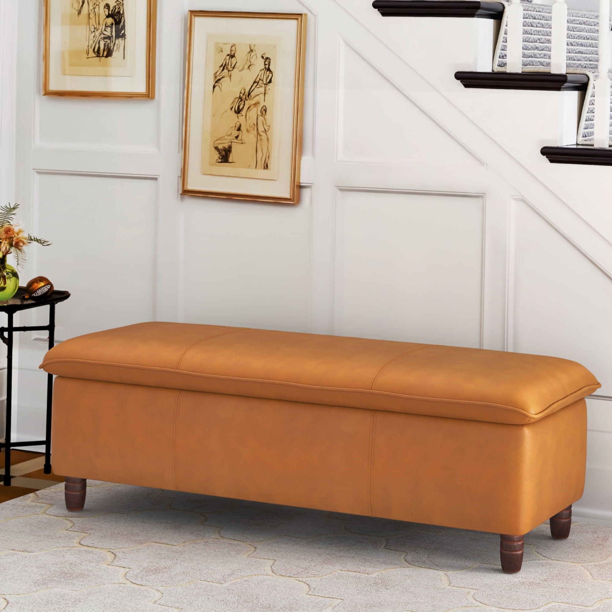 Dycanpo 49'' Ottoman with Storage, Faux Leather Upholstered Storage ...