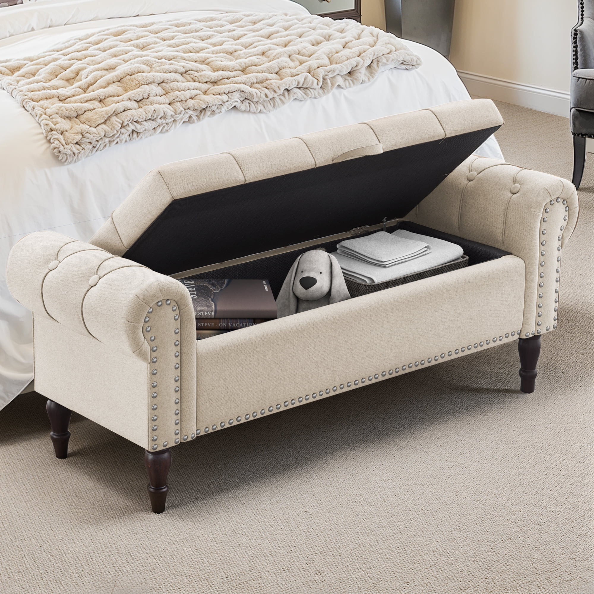 Dycanpo 50"L X 19" H Storage Bench with Arms, Upholstered, for Bedroom ...