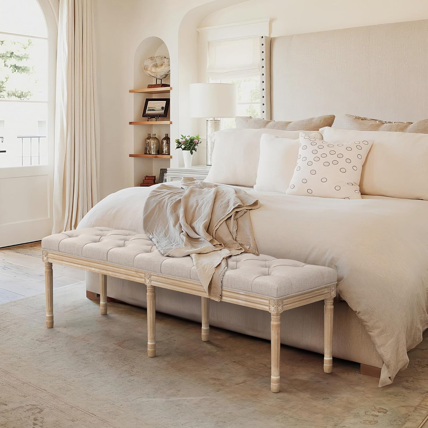 Dycanpo 60'' Bedroom Bench, Vintage French Tufted End of Bed Bench ...