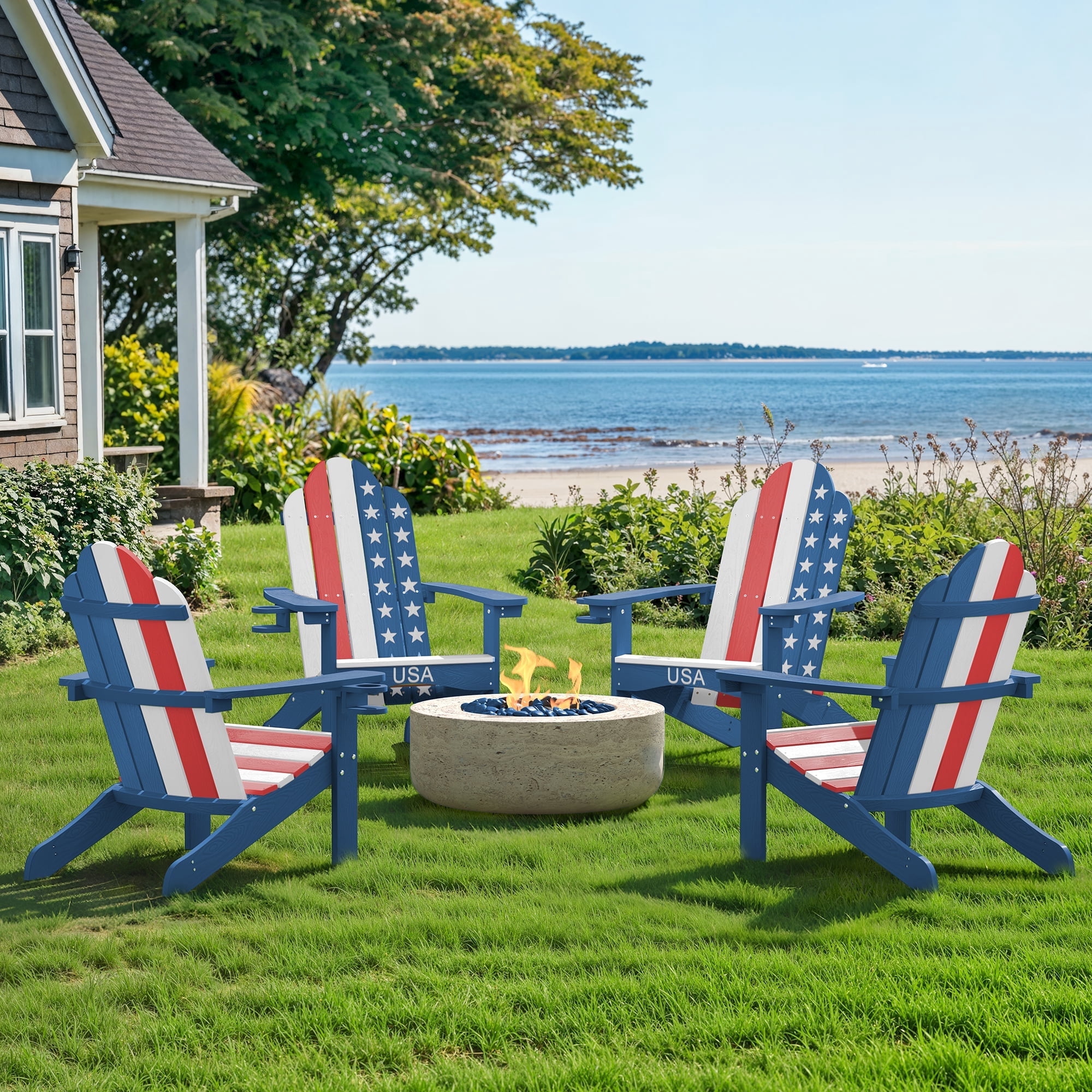 Dycanpo Adirondack Chairs Set of 4 with Cup Holder, 300lbs Weather ...