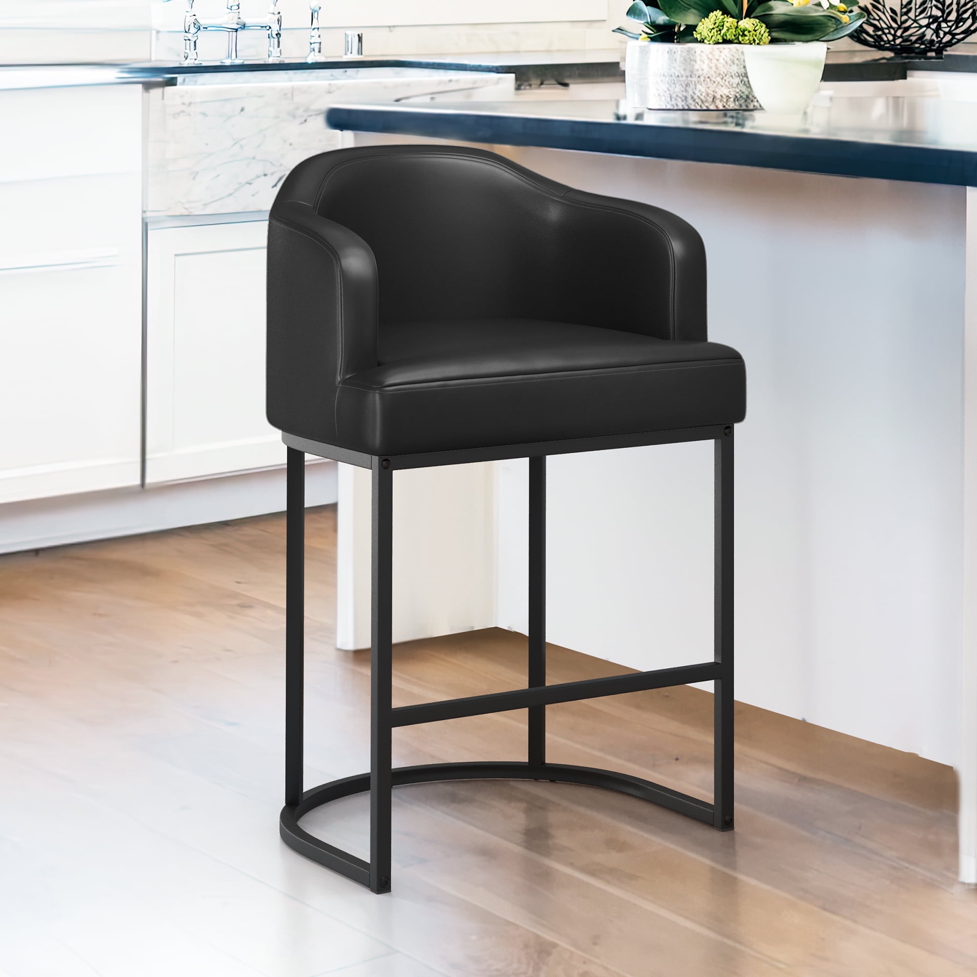 Dycanpo Bar Stools Counter Chairs with Back, PU Faux Leather for Home ...