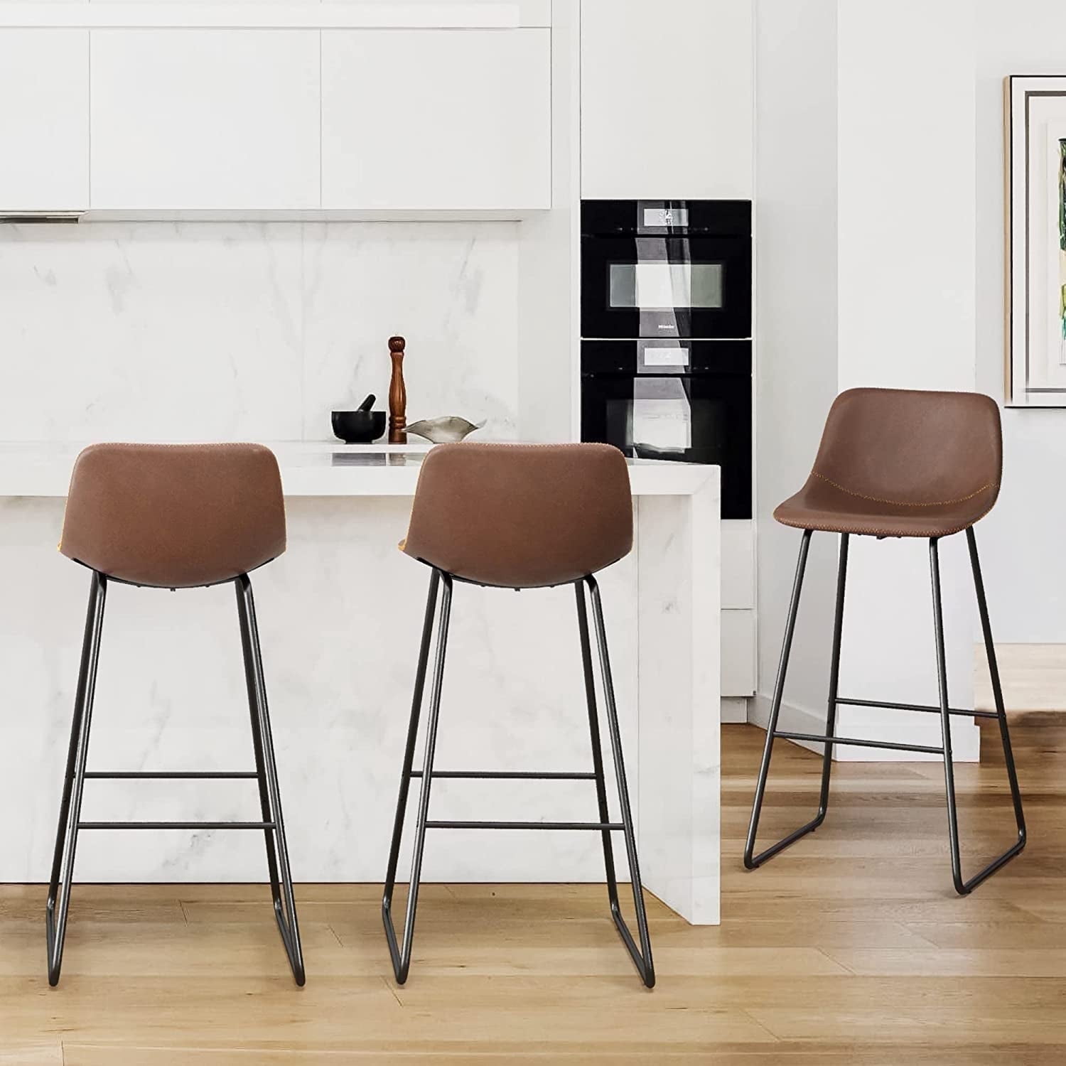 Dycanpo Bar Stools with Back Sets of 3,Mid Century Modern Leather Chair ...