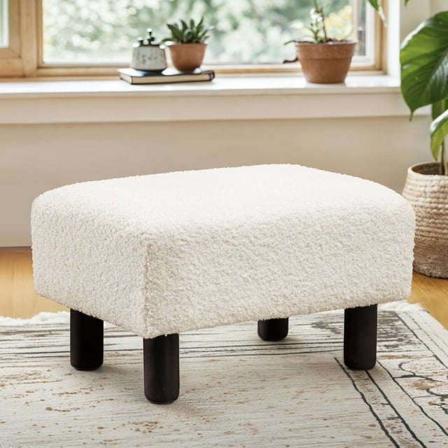 Dycanpo Beige Foot Stool Foot Rest Ottoman with Wooden Legs for Living ...