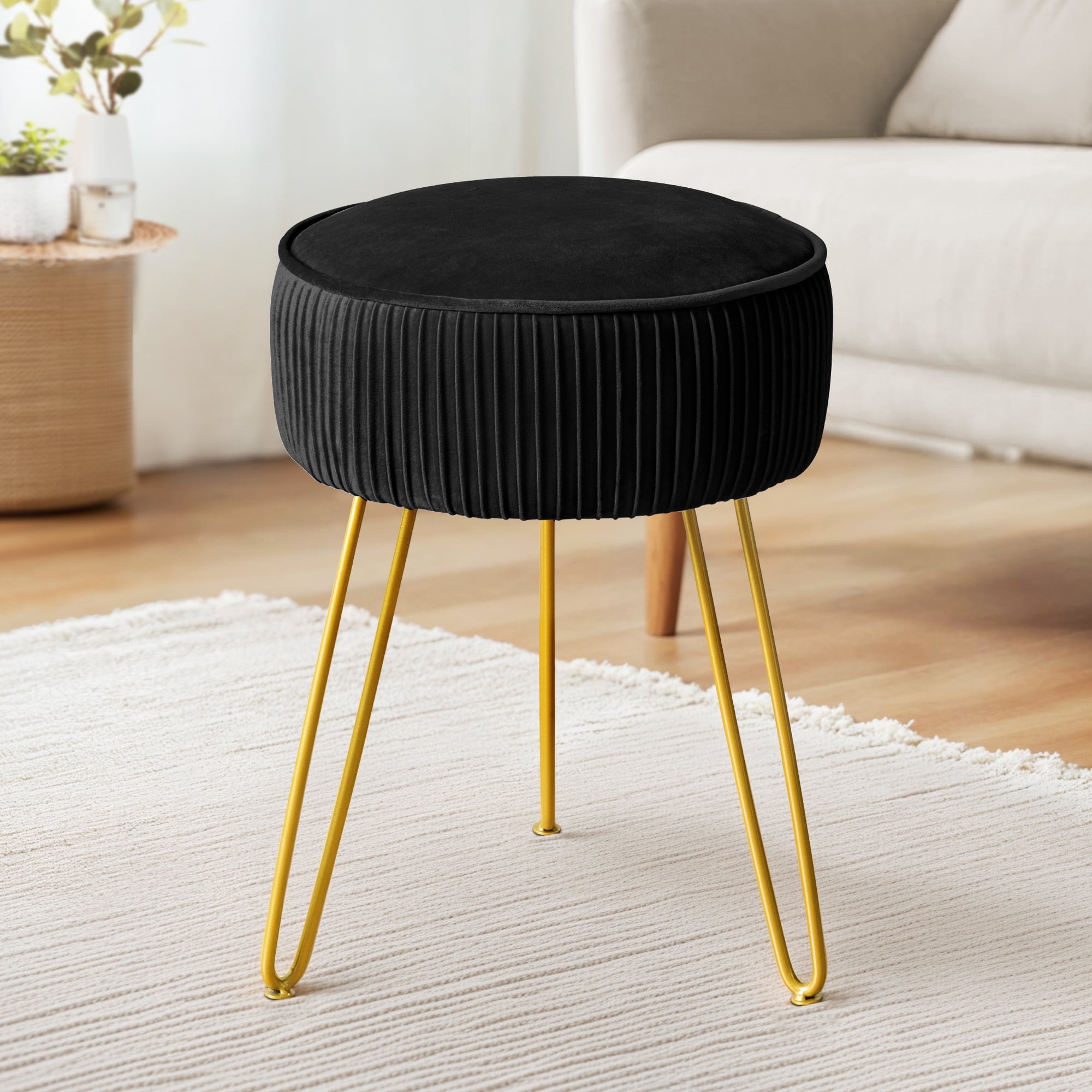 Dycanpo Black Vanity Stool Vanity Chair with Velvet Upholstered, Metal ...