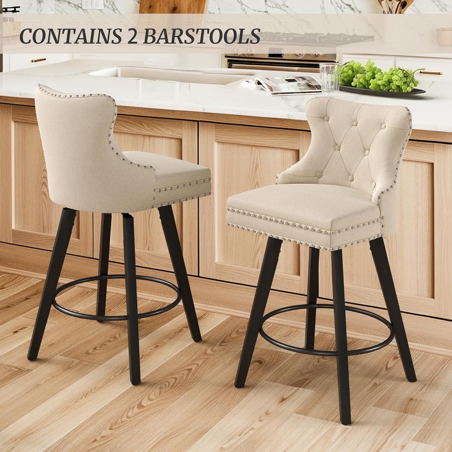 Dycanpo Counter Height Bar Stools Set of 2, 27" Swivel Counter Stools ...