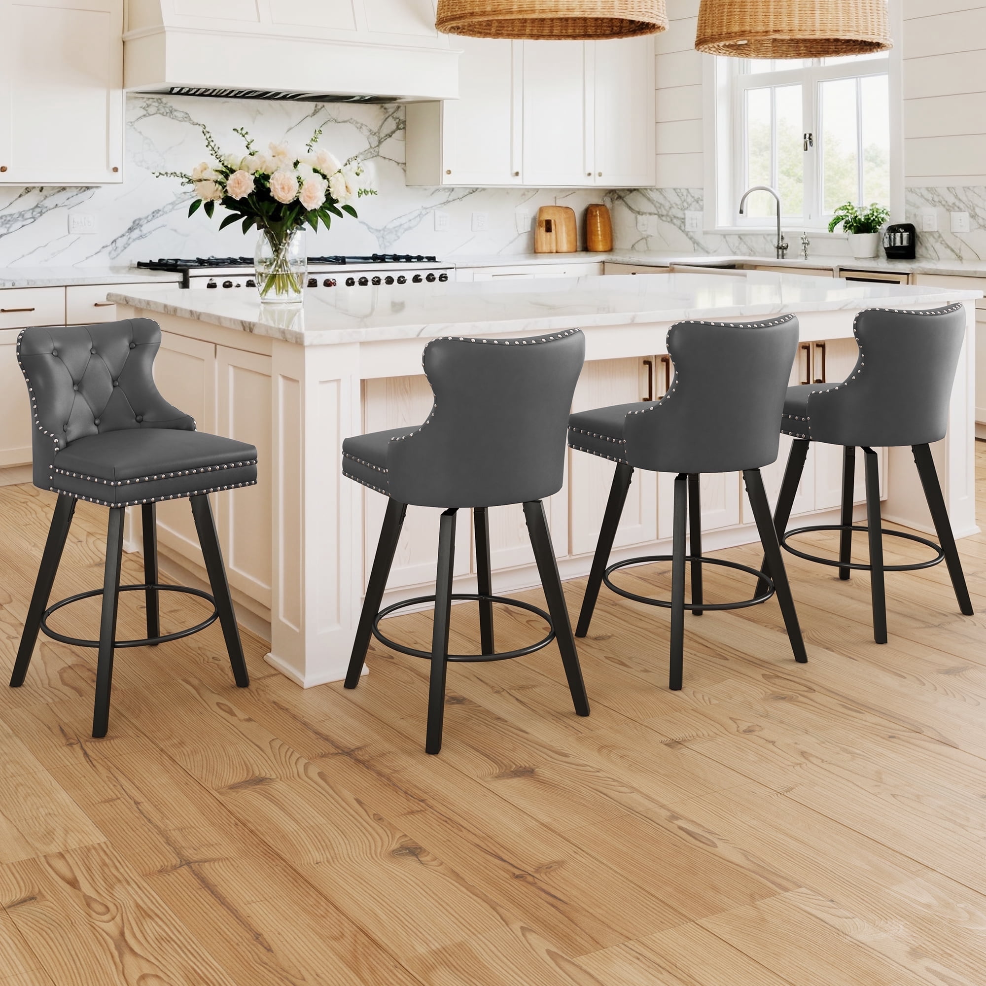 Dycanpo Counter Height Bar Stools Set of 4, 27" Swivel Counter Stools ...