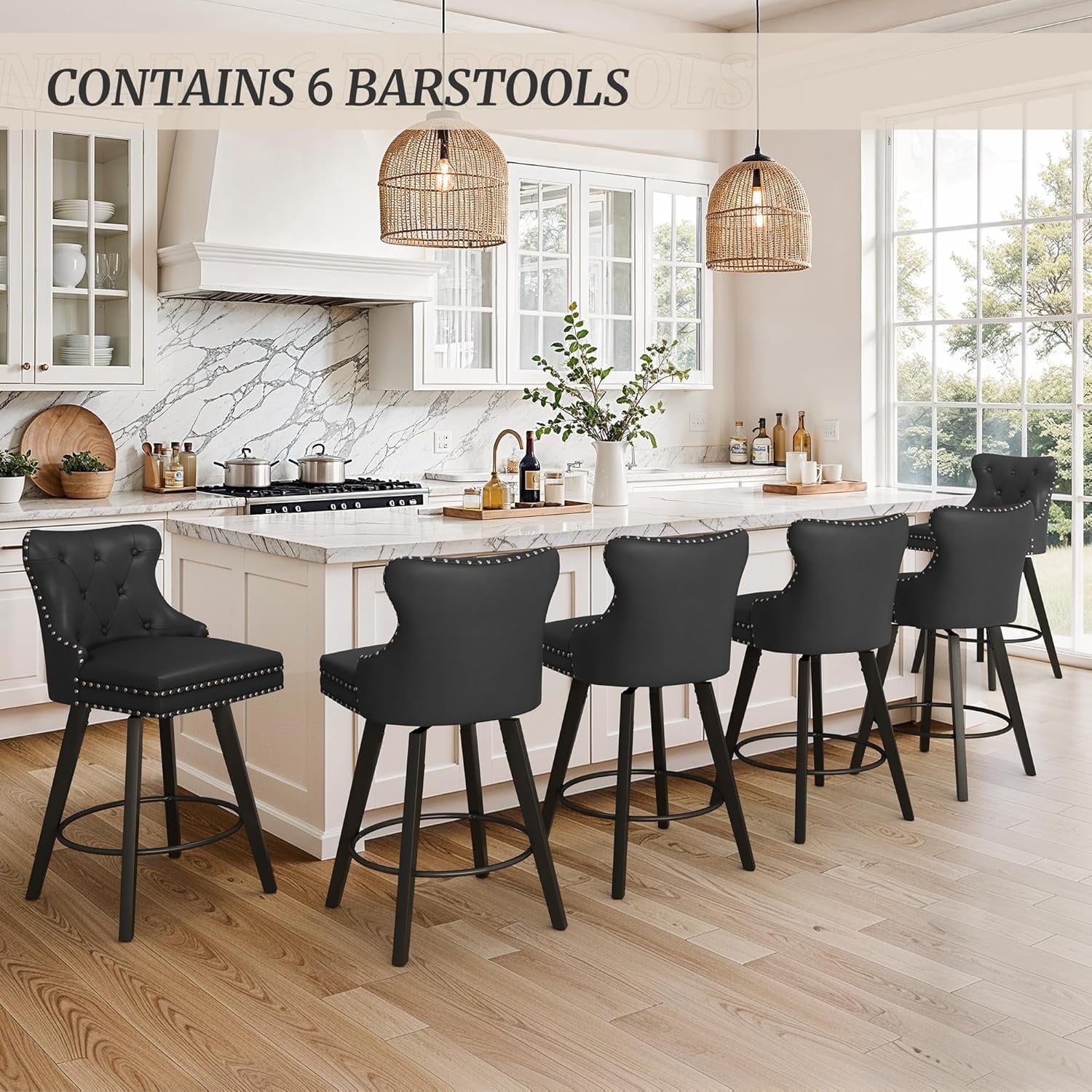 Dycanpo Counter Height Bar Stools Set of 6, 27" Swivel Counter Stools ...