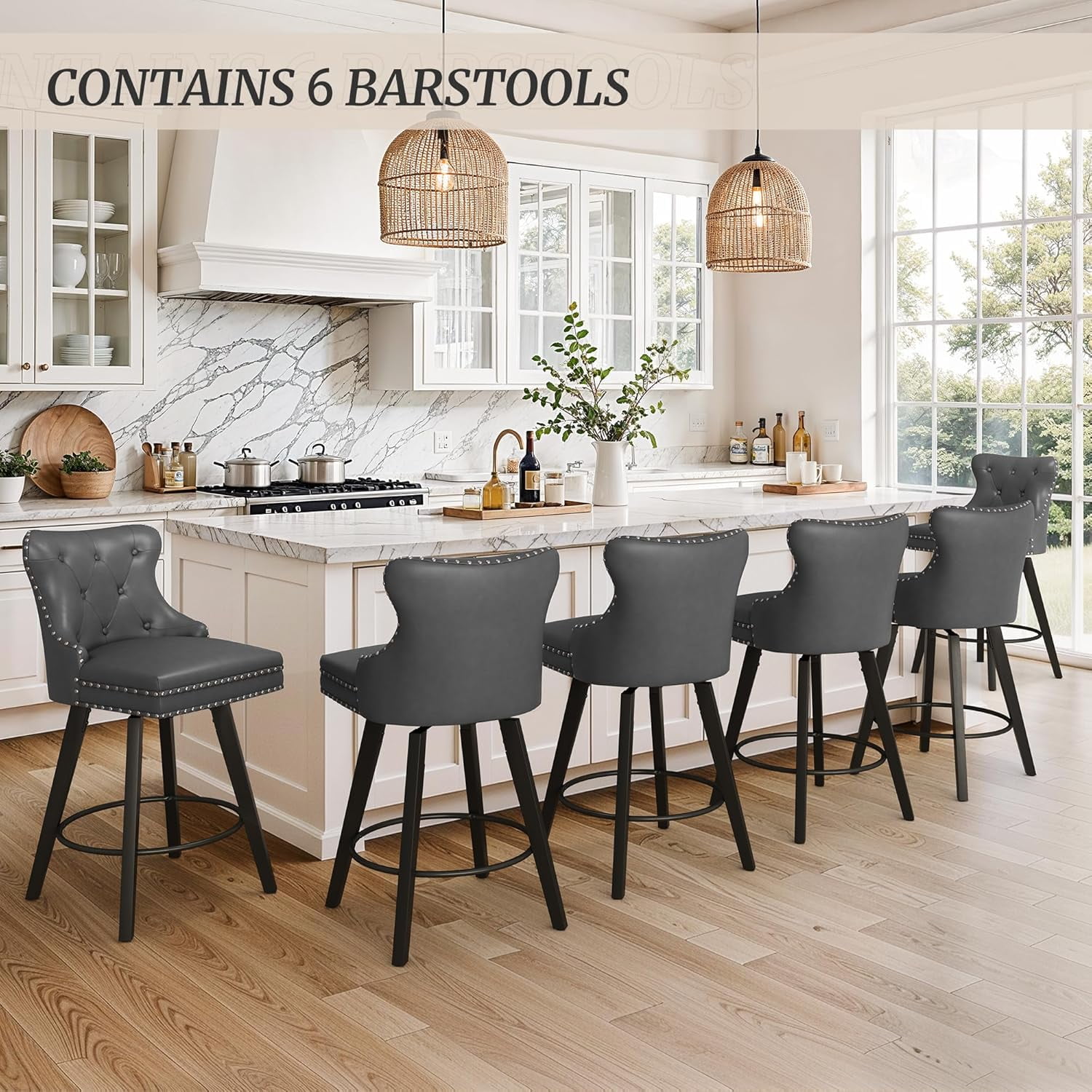 Dycanpo Counter Height Bar Stools Set of 6, 27" Swivel Counter Stools ...