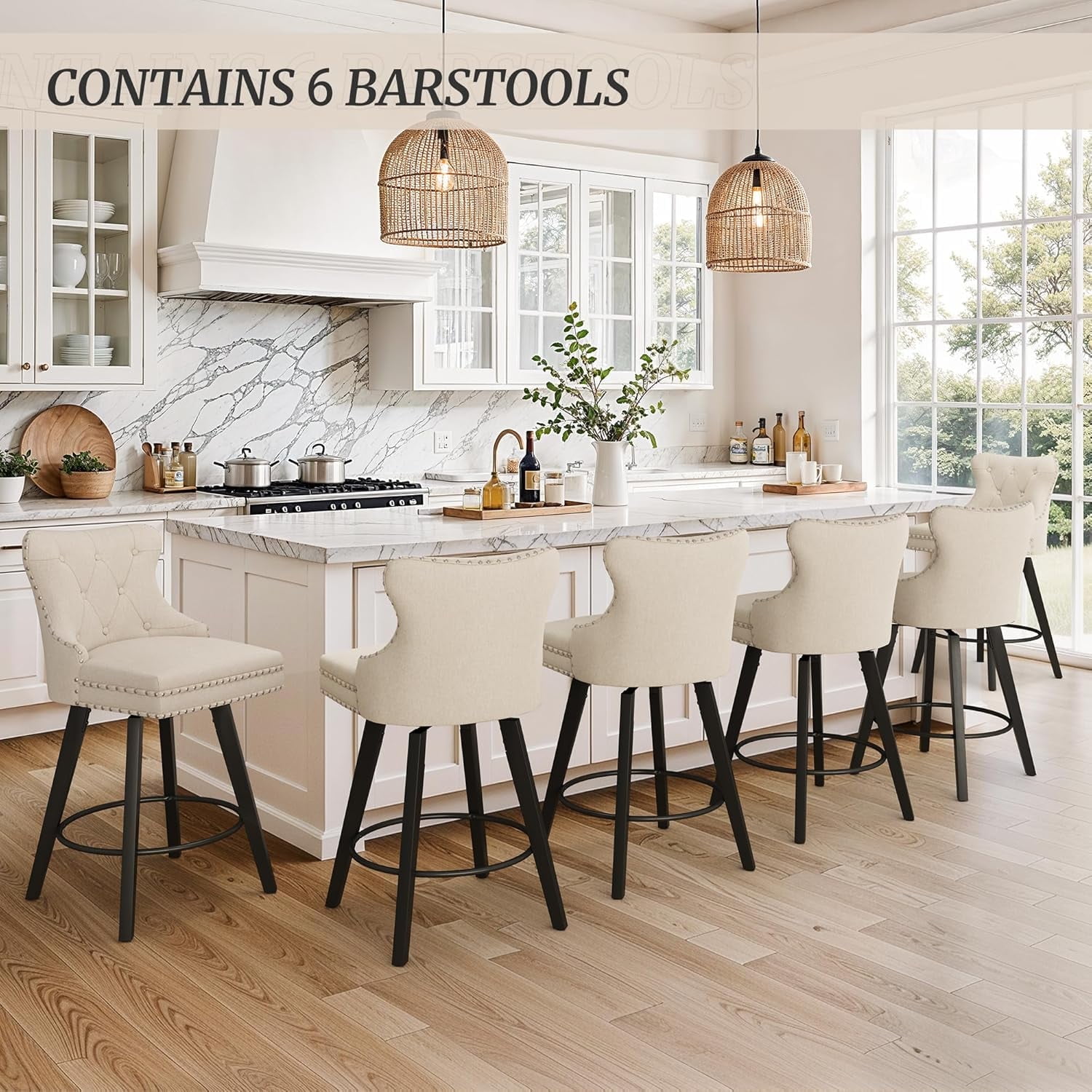 Dycanpo Counter Height Bar Stools Set of 6, 27" Swivel Counter Stools ...