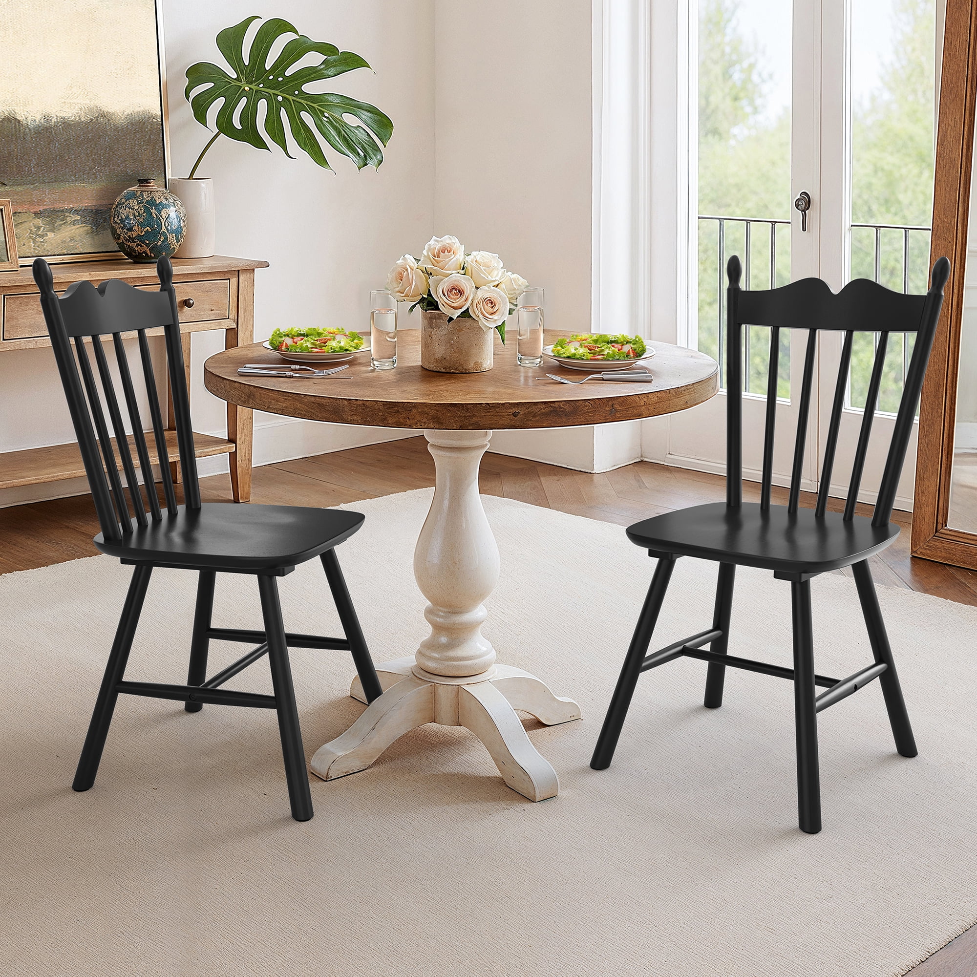 Dycanpo Dining Chairs Set of 2,Farmhouse Wooden Windsor Kitchen Chairs ...