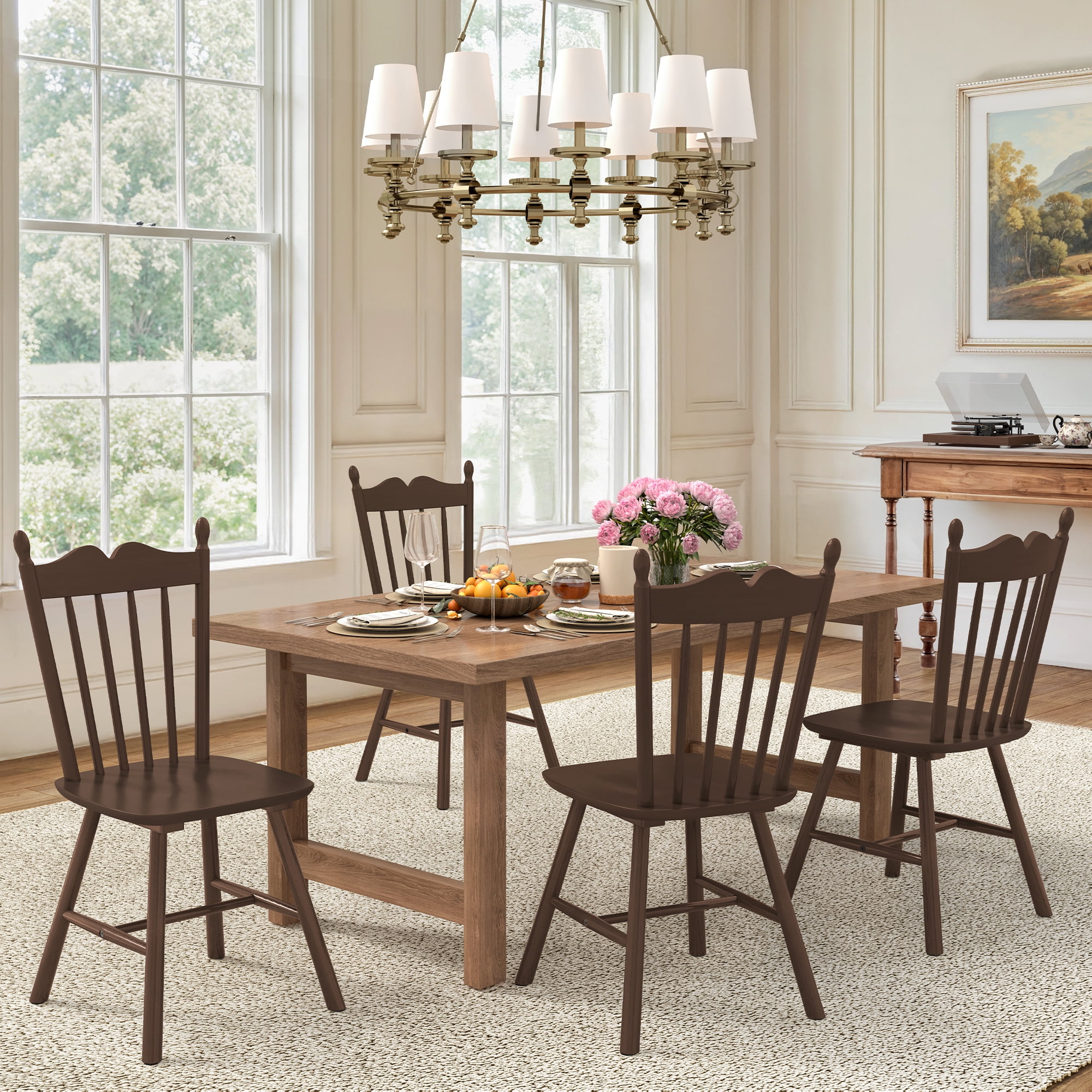 Dycanpo Dining Chairs Set of 4, Windsor Wooden Dining Chair with ...