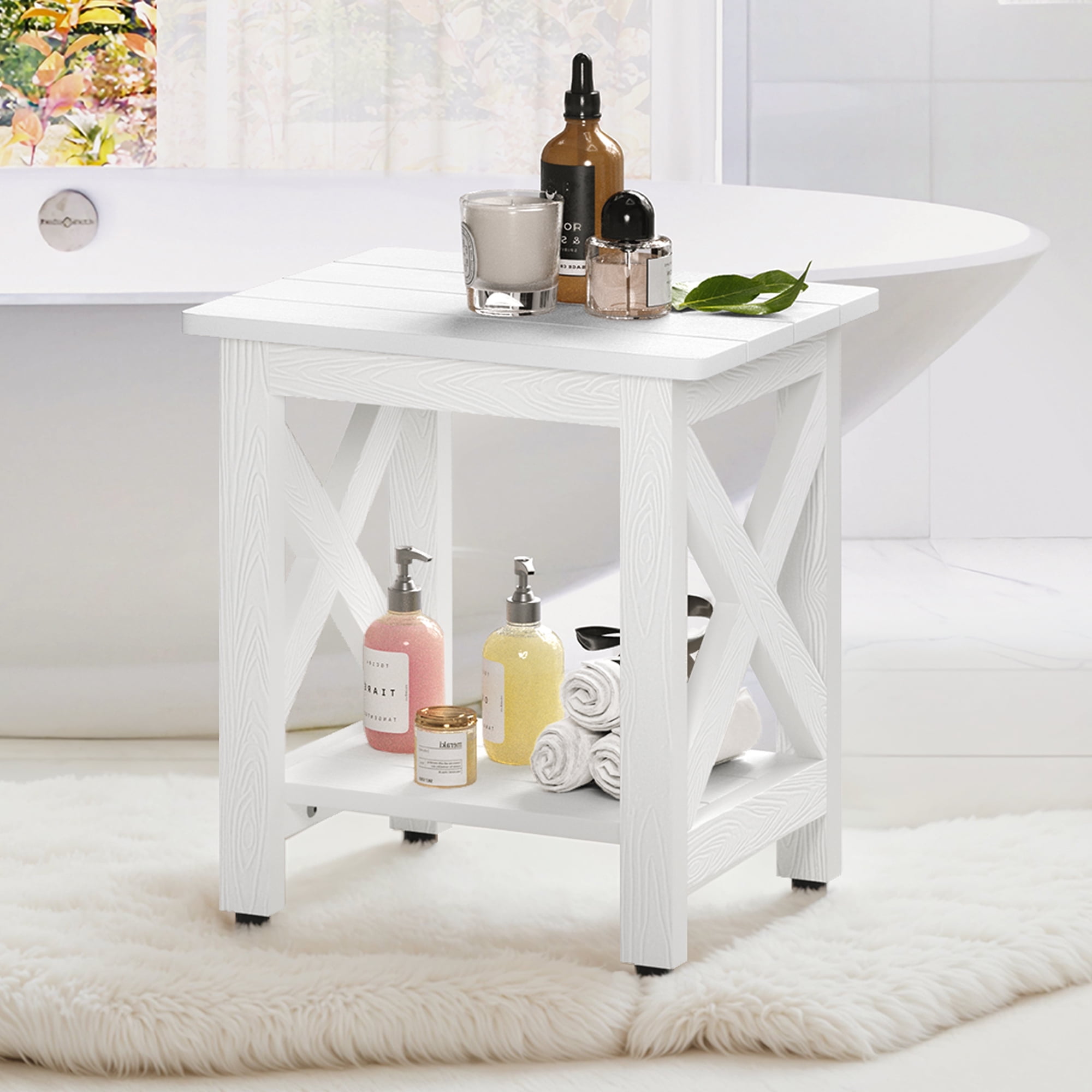 Dycanpo HDPS Shower Bench, Shower Seat with Storage Shelf, X-Shape ...