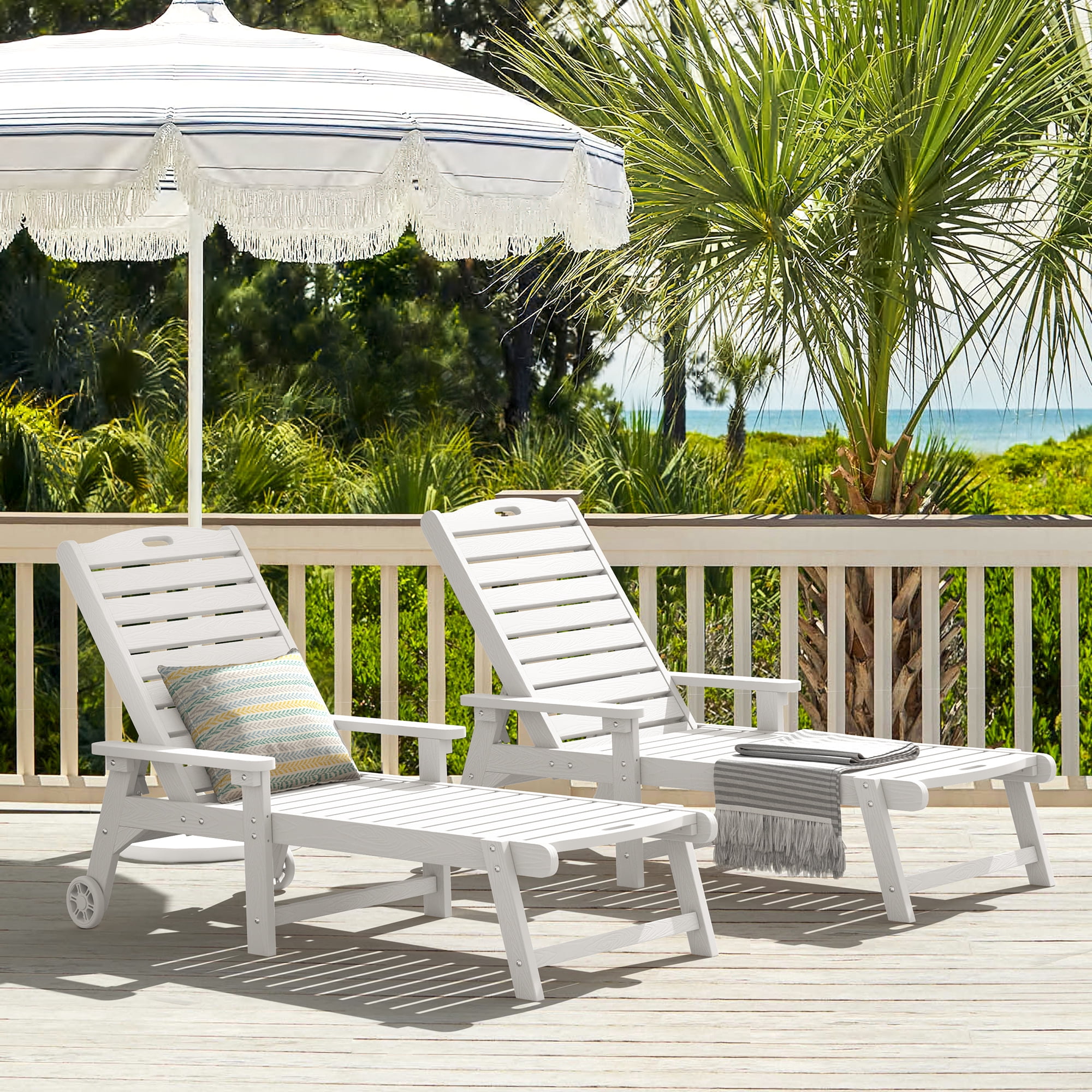 Dycanpo Lounge Chair Outdoor Set of 2, Resin Chaise Lounge with Wheels ...