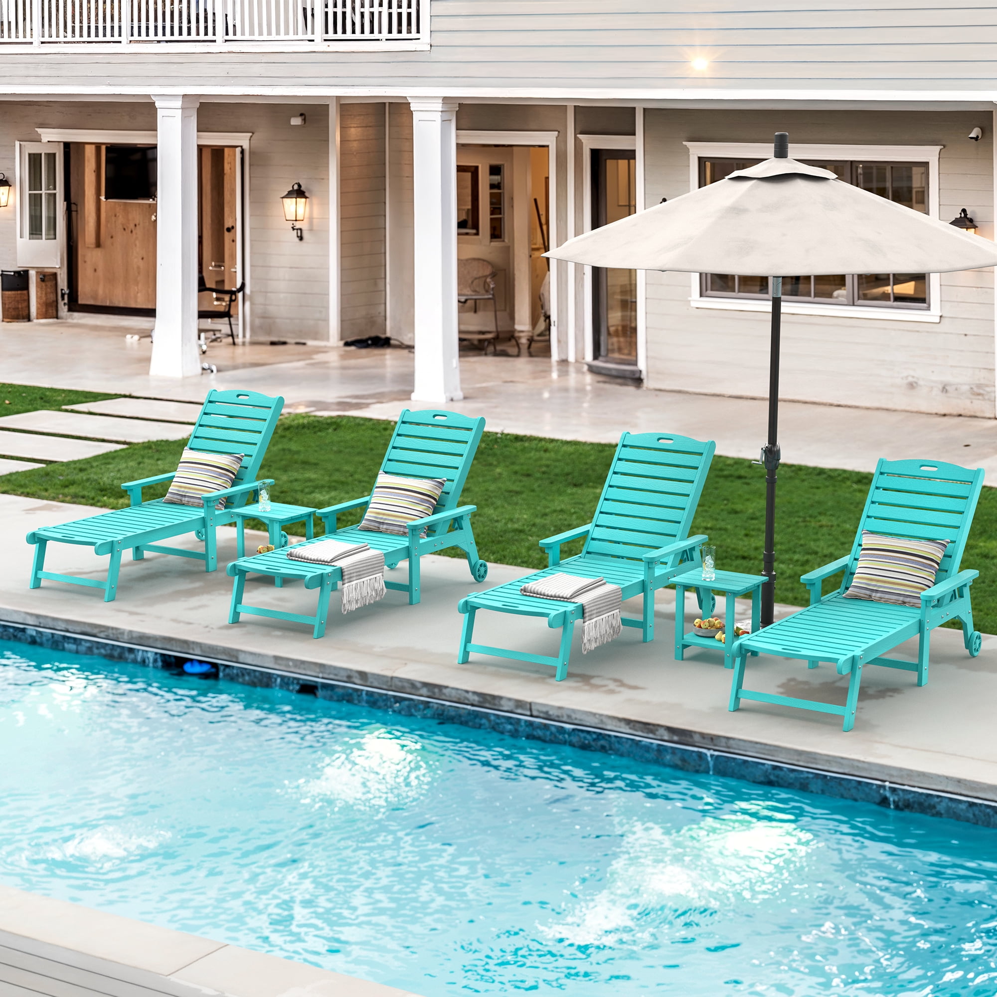 Dycanpo Lounge Chair Outdoor Set of 4, Resin Chaise Lounge with Wheels ...