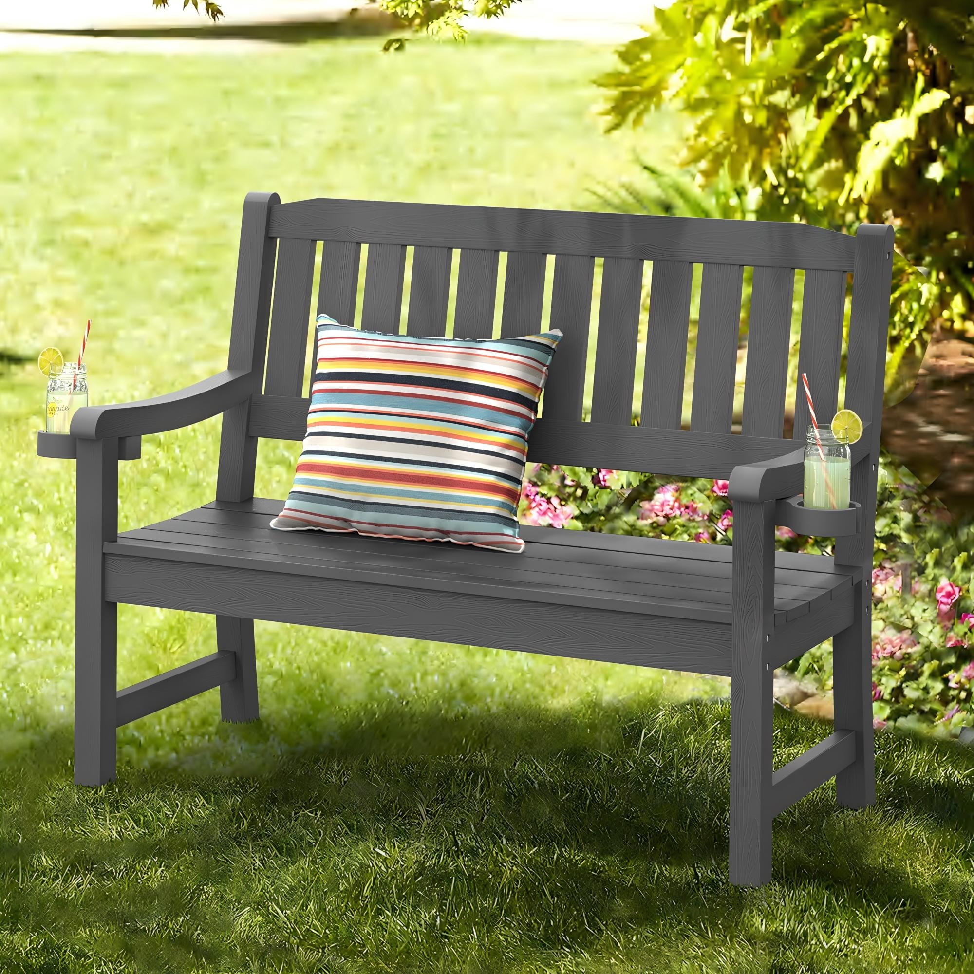 Dycanpo Outdoor Bench, 47” HDPS Bench with Armrest for Garden, Patio ...