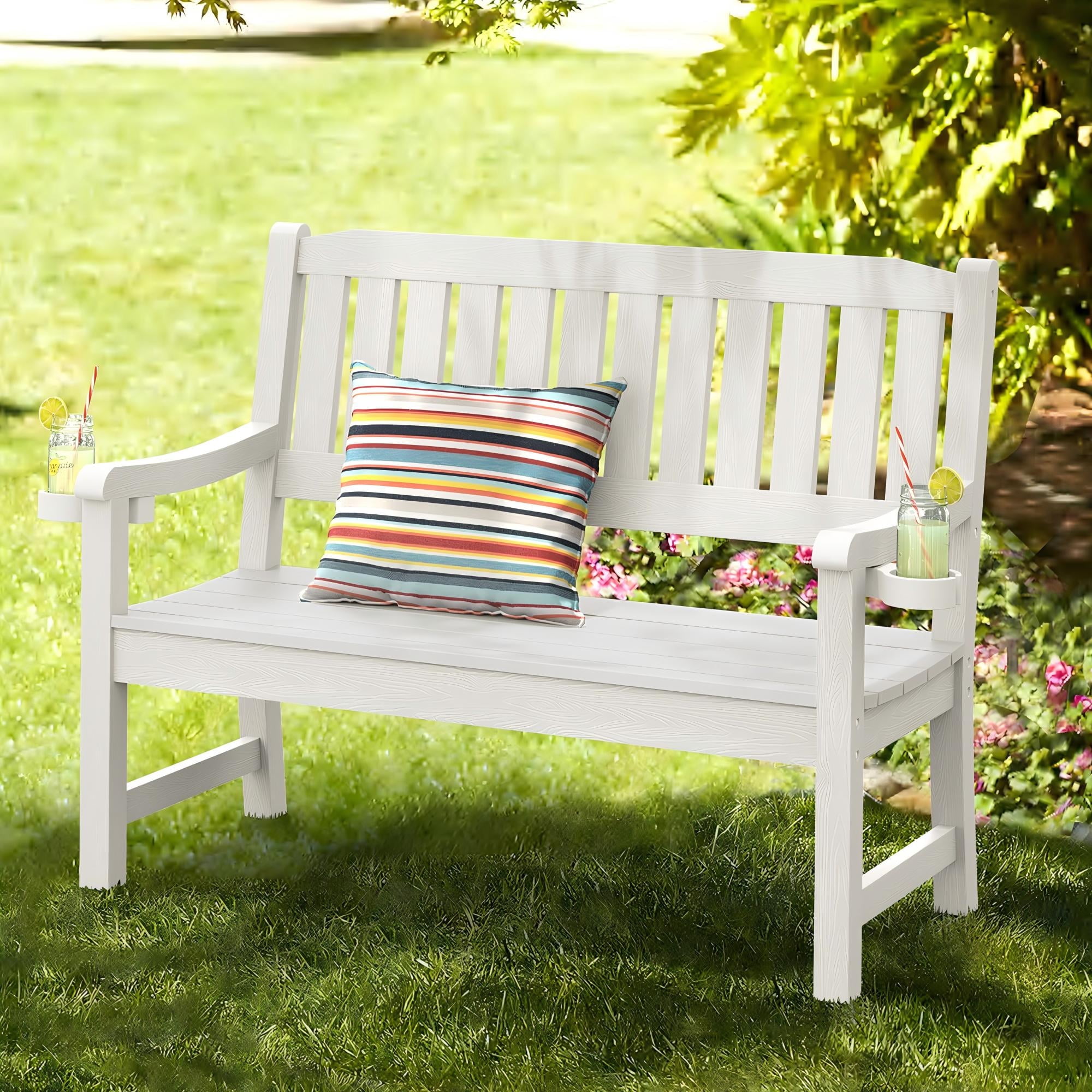 Dycanpo Outdoor Bench, 47” HDPS Bench with Armrest for Garden, Patio ...