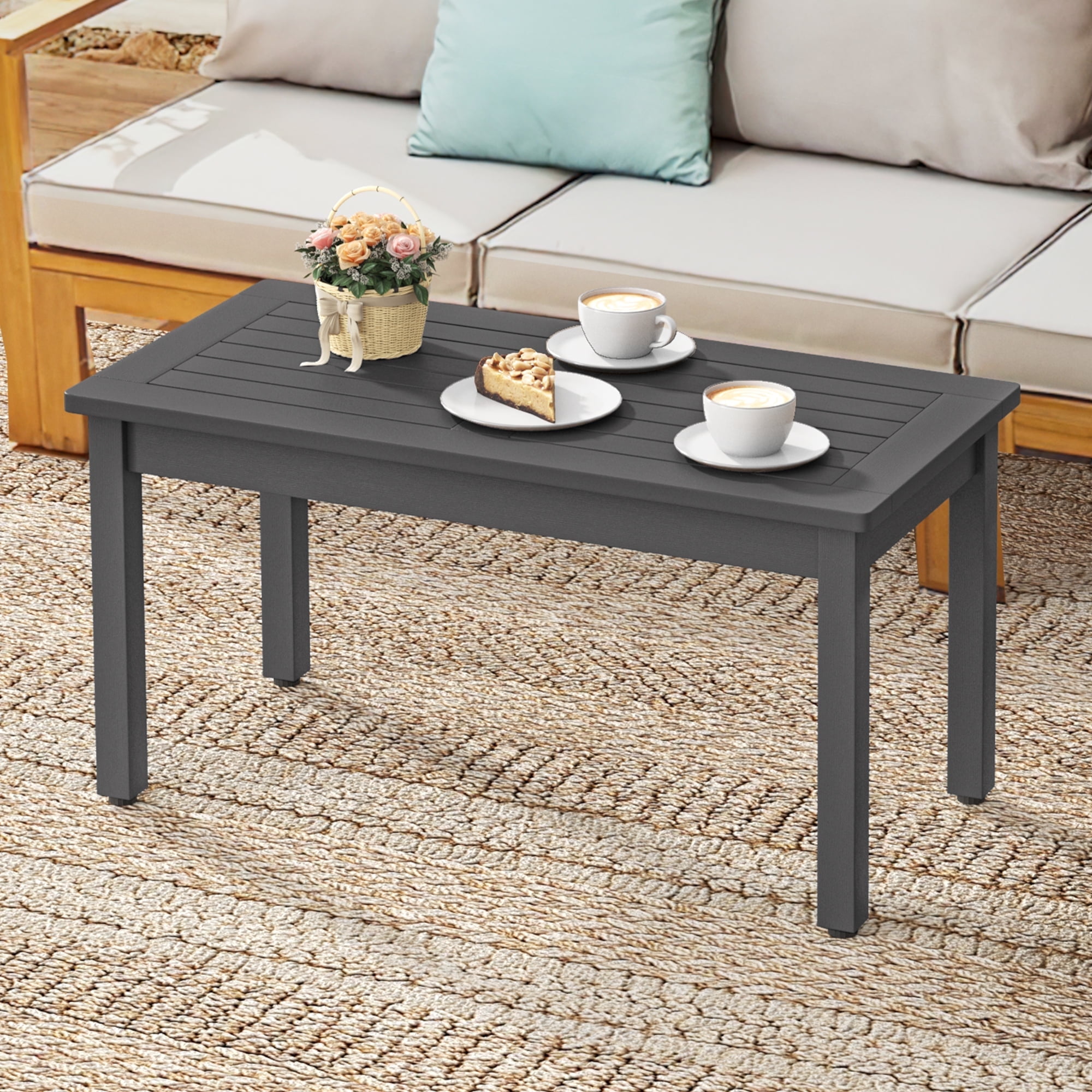 Dycanpo Outdoor Coffee Table Rectangle, HDPS Patio Table for Outside ...