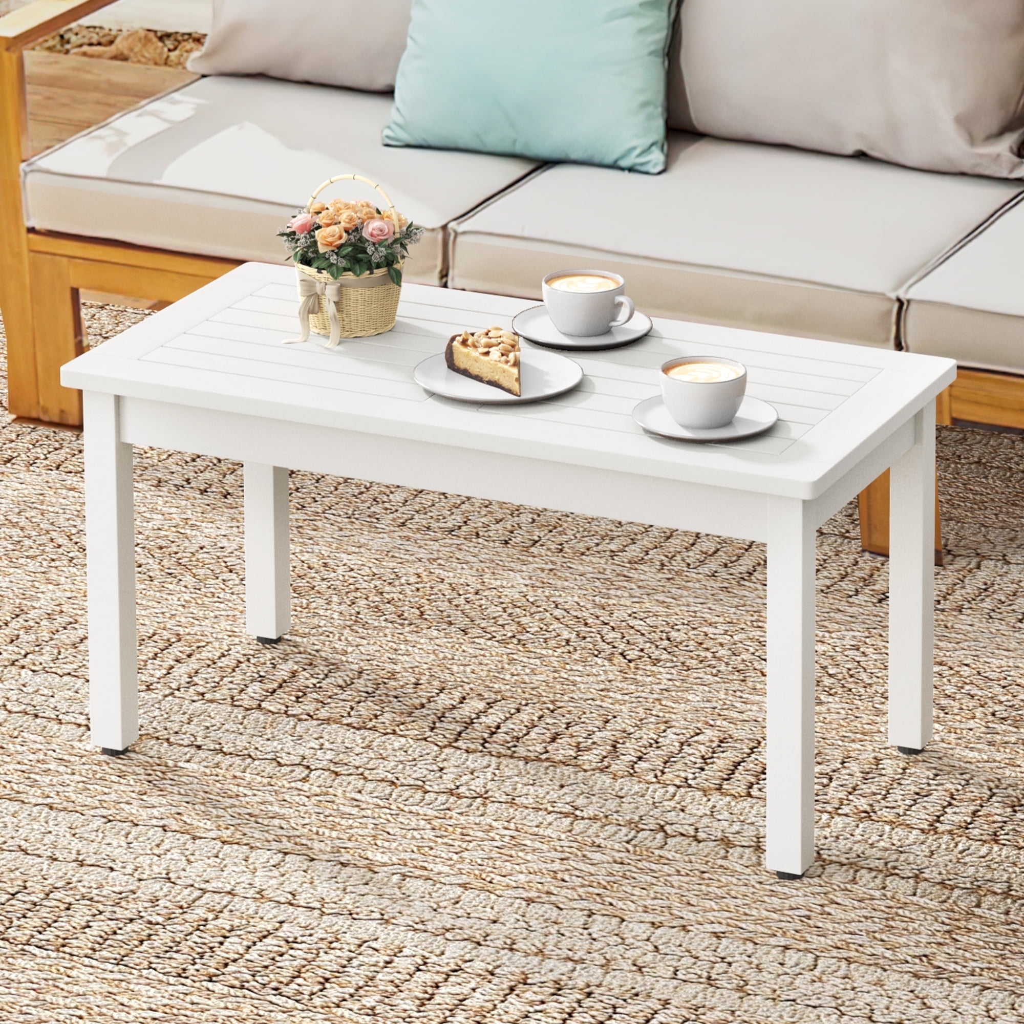 Dycanpo Outdoor Coffee Table Rectangle, HDPS Patio Table for Outside ...