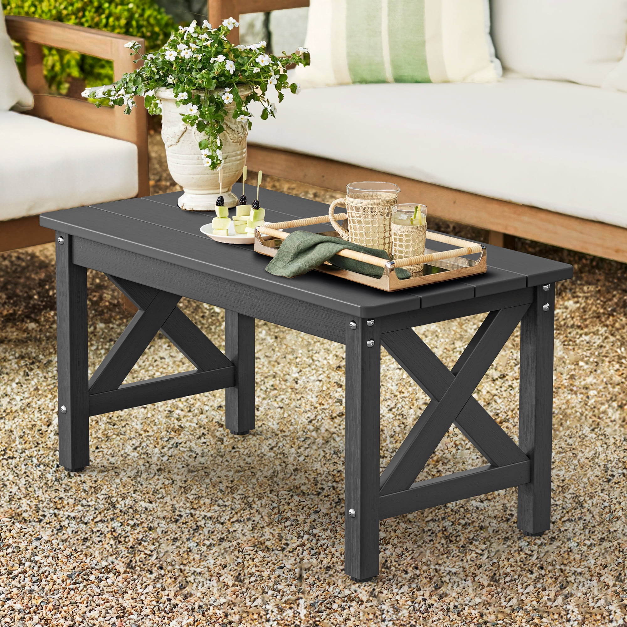 DYCANPO Outdoor Coffee Table, Rectangle Patio Table, HDPS Material ...