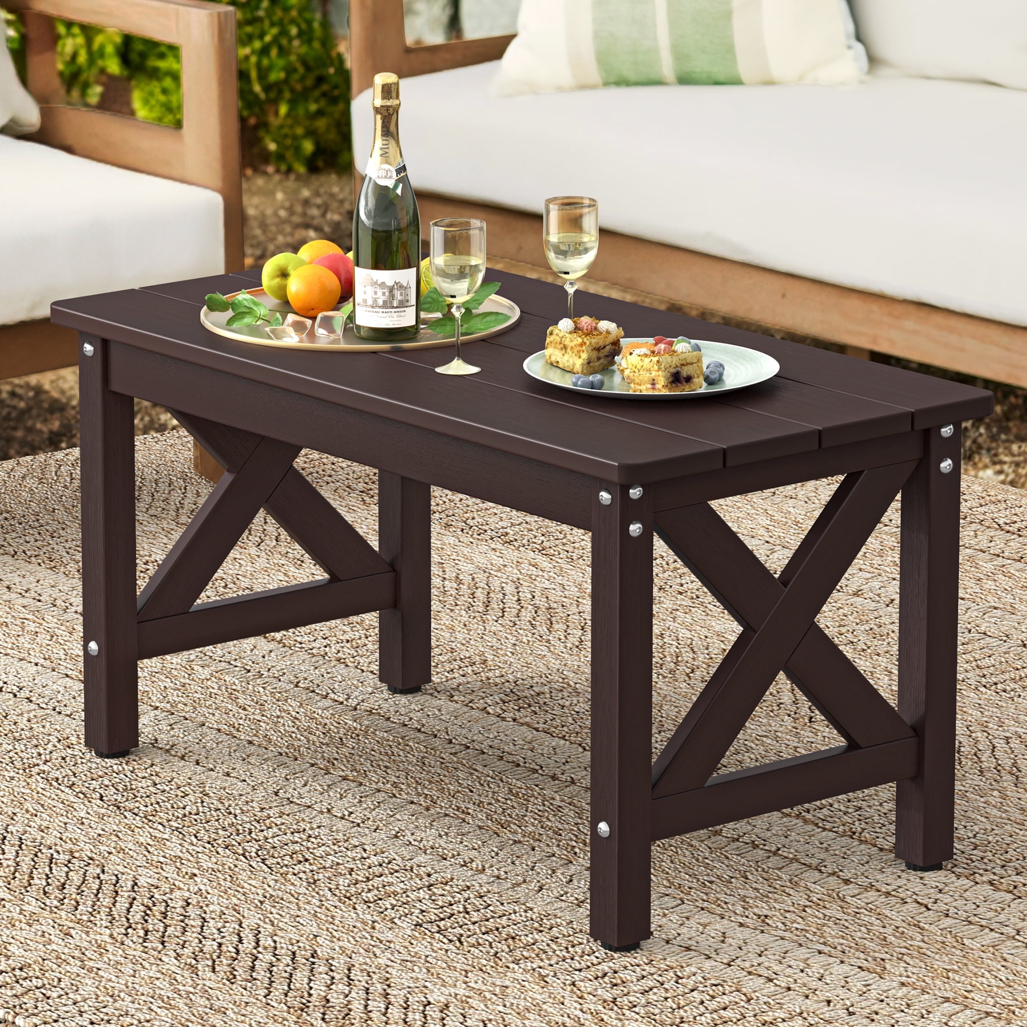 DYCANPO Outdoor Coffee Table, Rectangle Patio Table, HDPS, 35x17.7x18in ...