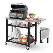 Dycanpo Portable Folding BBQ Grill Cart with Wheels, 3-Tier Outdoor ...