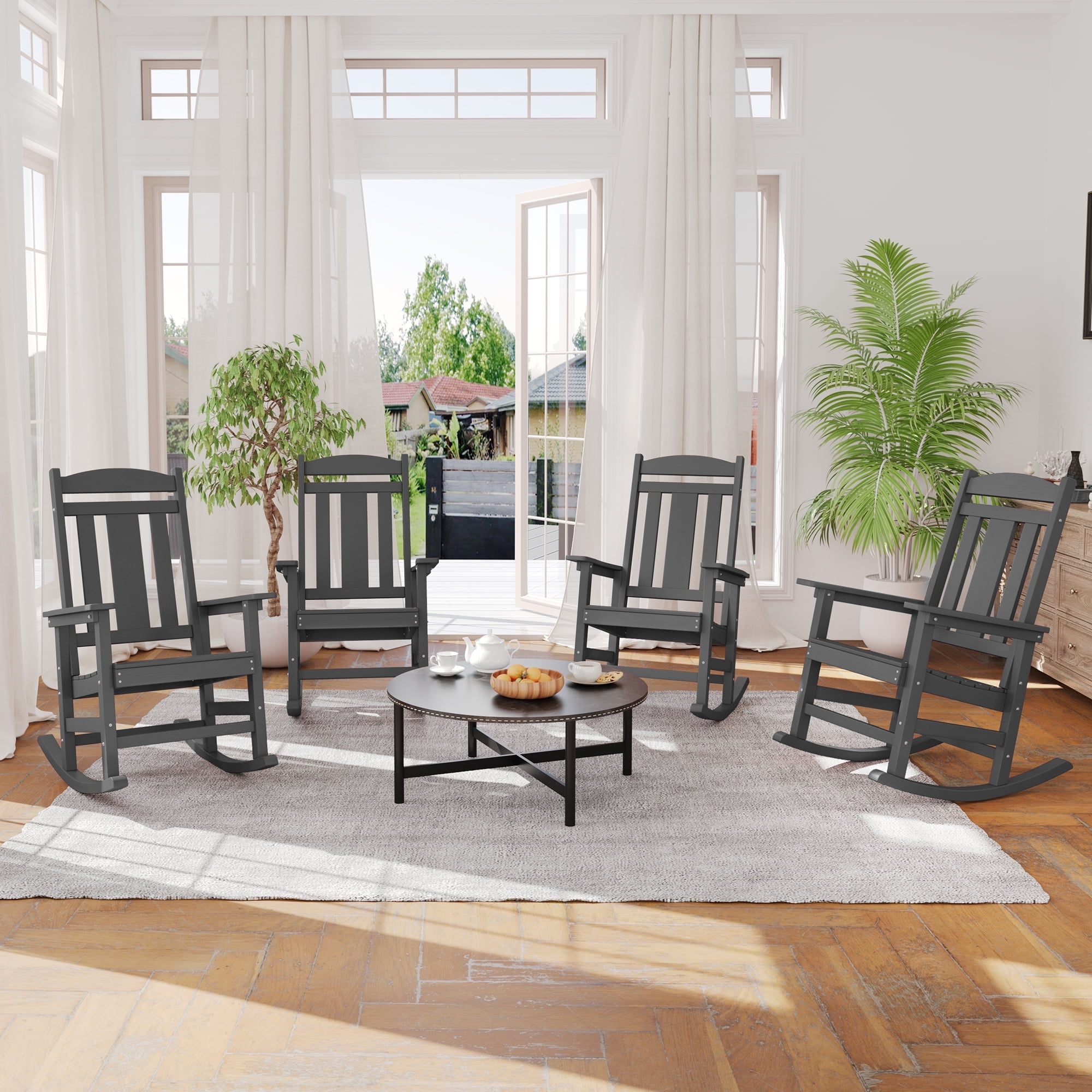 Dycanpo Outdoor Rocking Chairs Set of 4, Weather Resistant Proch Rocker ...